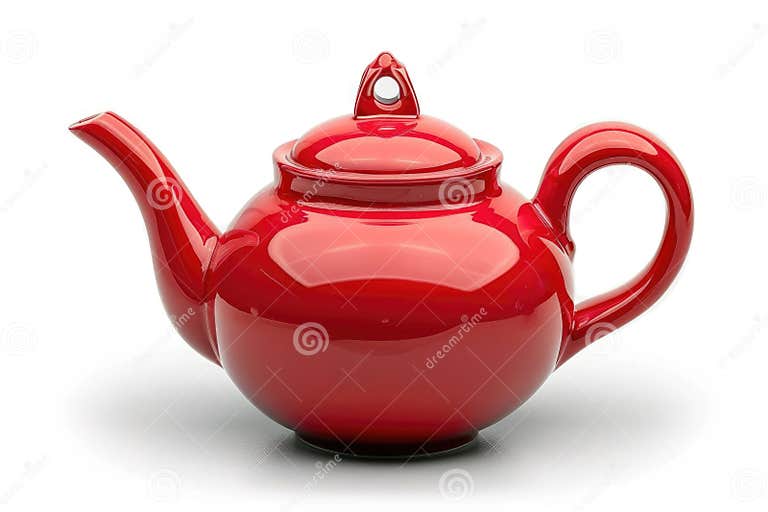 A Red Ceramic Teapot Isolated on a White Background Stock Illustration ...