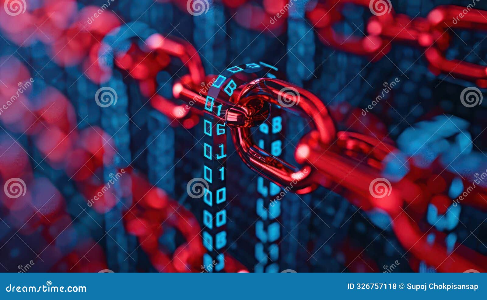 Red Chains Interlocked, Forming a Secure Digital Barrier, Against a ...