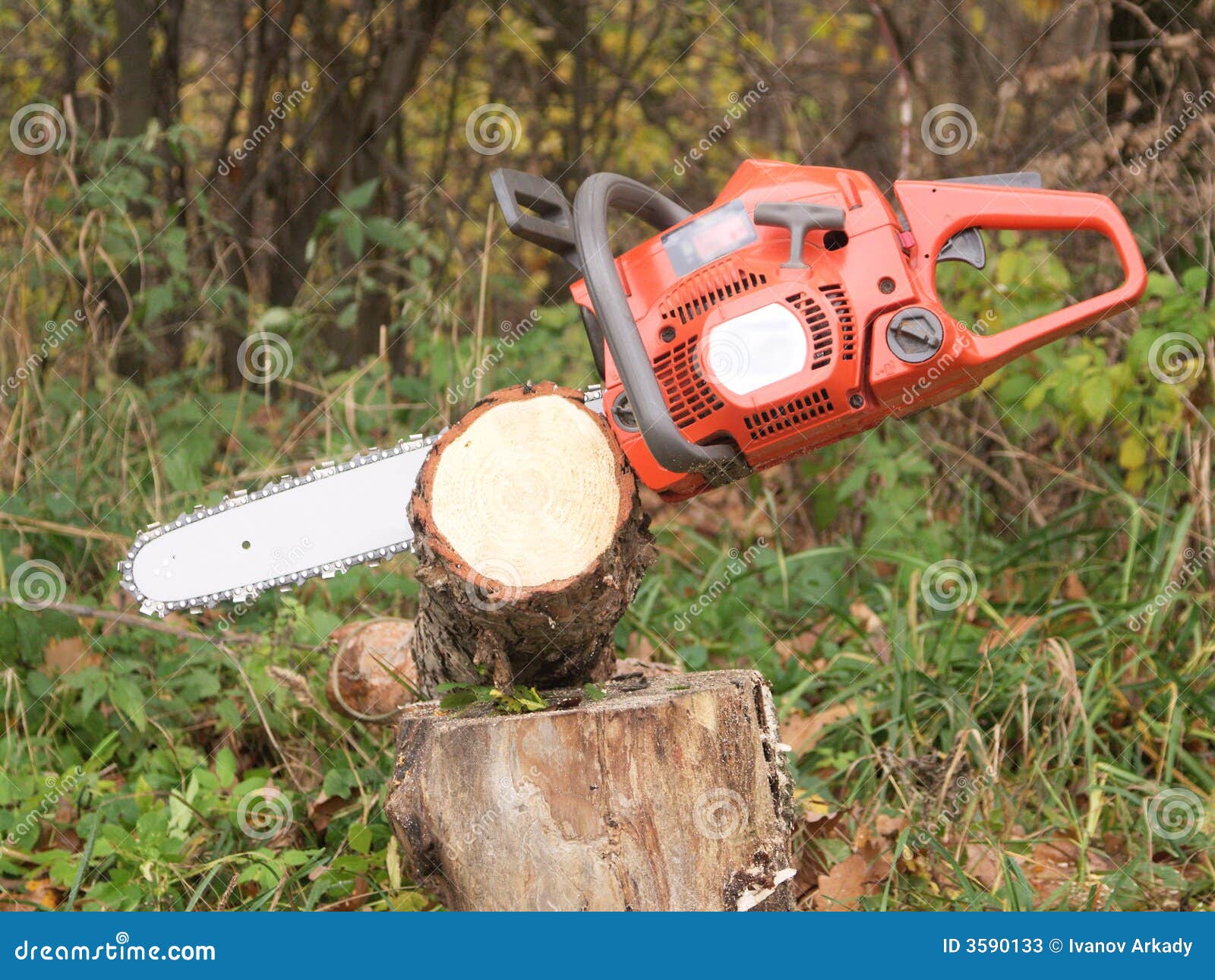 Red chainsaw stock image. Image of chain, equipment, wood - 3590133