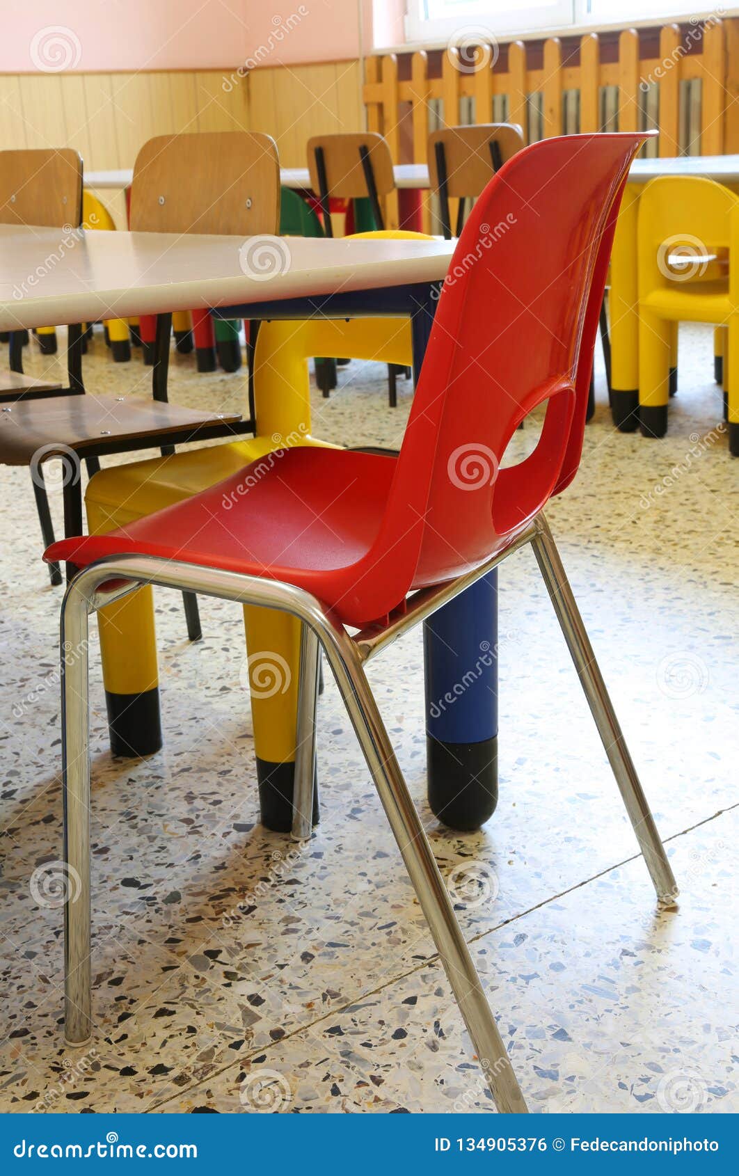 Red Chair for Children Inside the School Classroom Stock Photo - Image ...