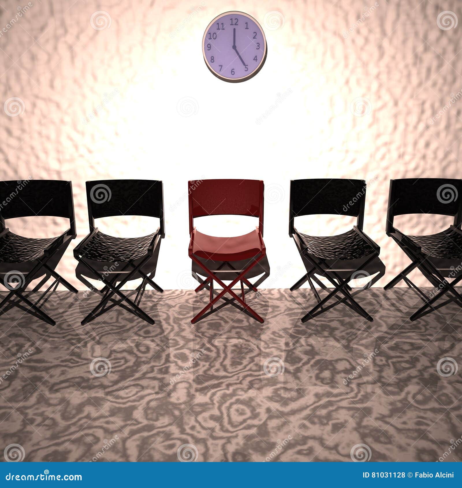 Red Chair in Row of Black Chairs Stock Illustration - Illustration of ...