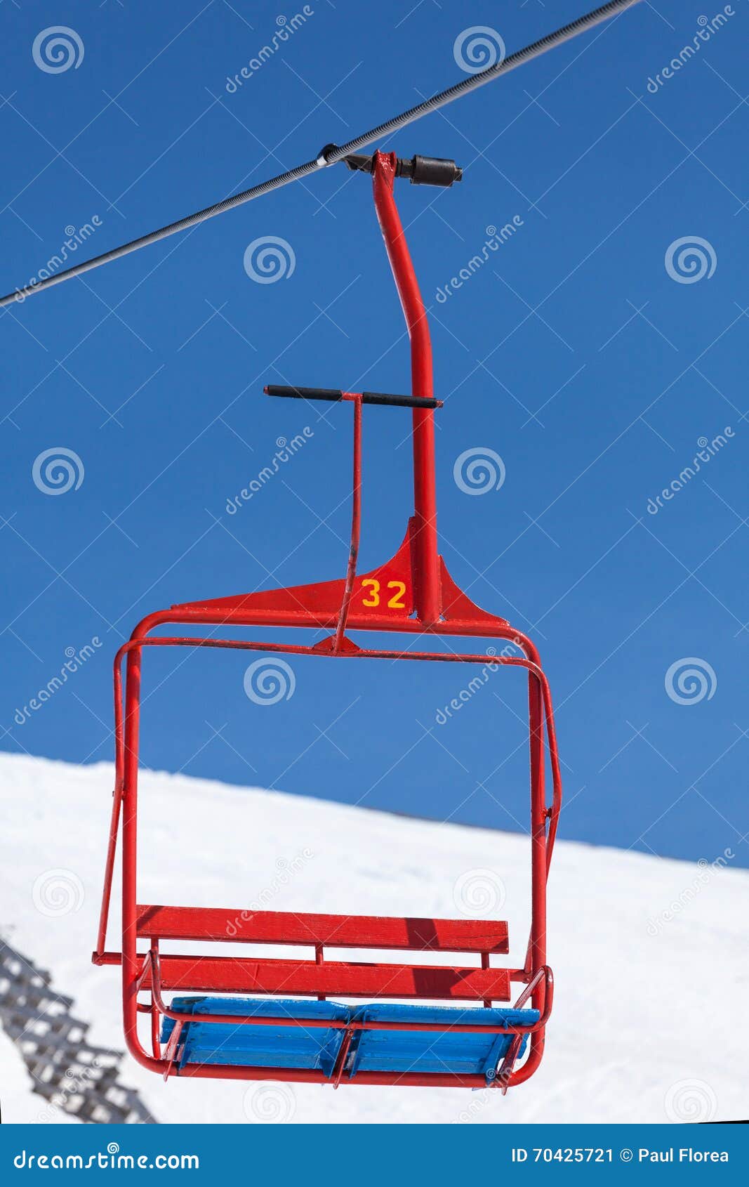 Red chair of ski lift stock image. Image of wooden, steel - 70425721