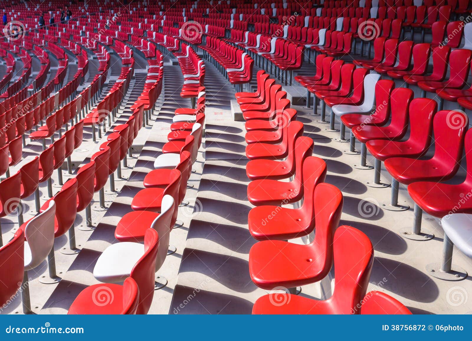 Red Chairs Bleachers in Large Stadium Stock Photo - Image of fans ...