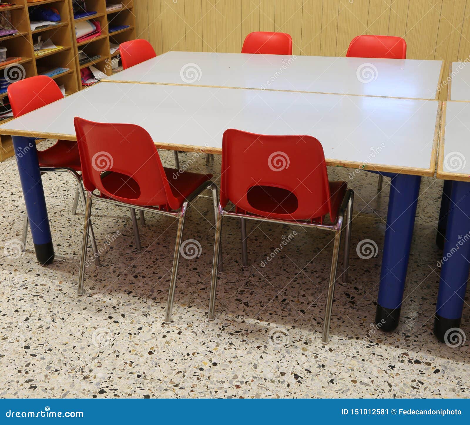 Red Chairs in the Classroom of a Kindergarten Stock Image - Image of ...