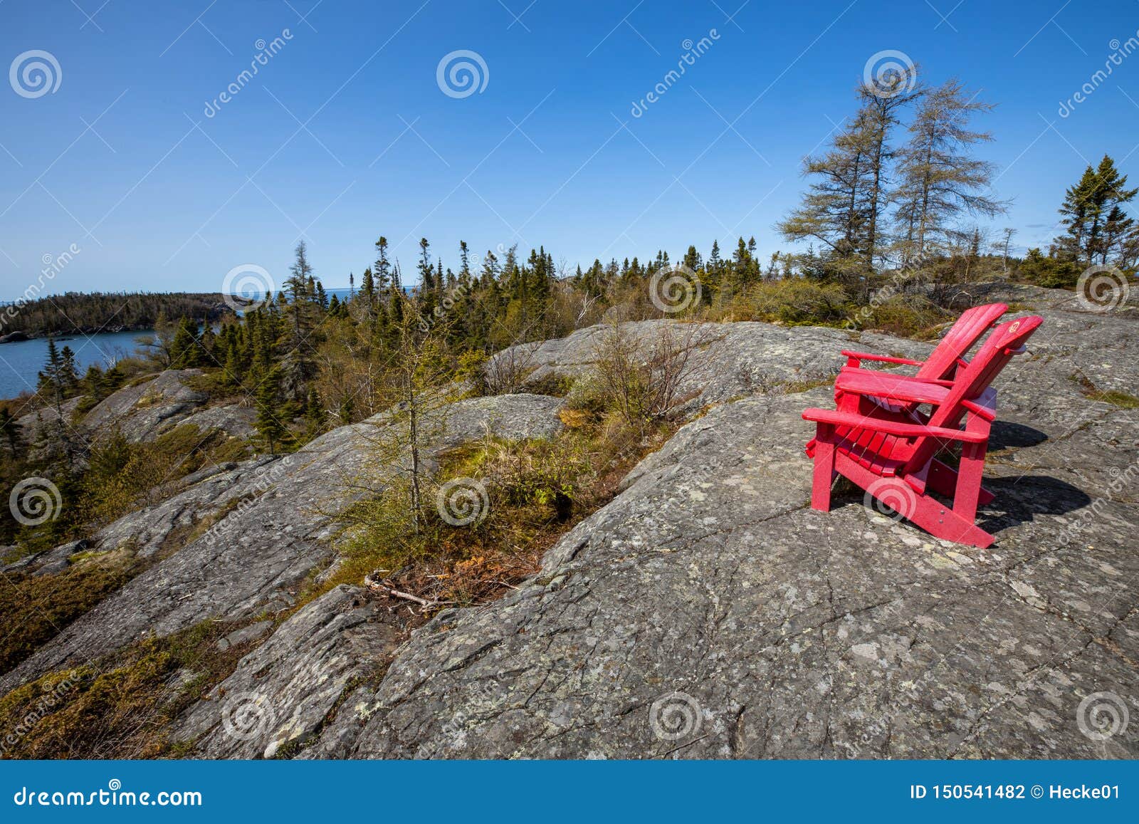 Red Chairs in the Nature and Landscape of Canada Stock Photo - Image of ...