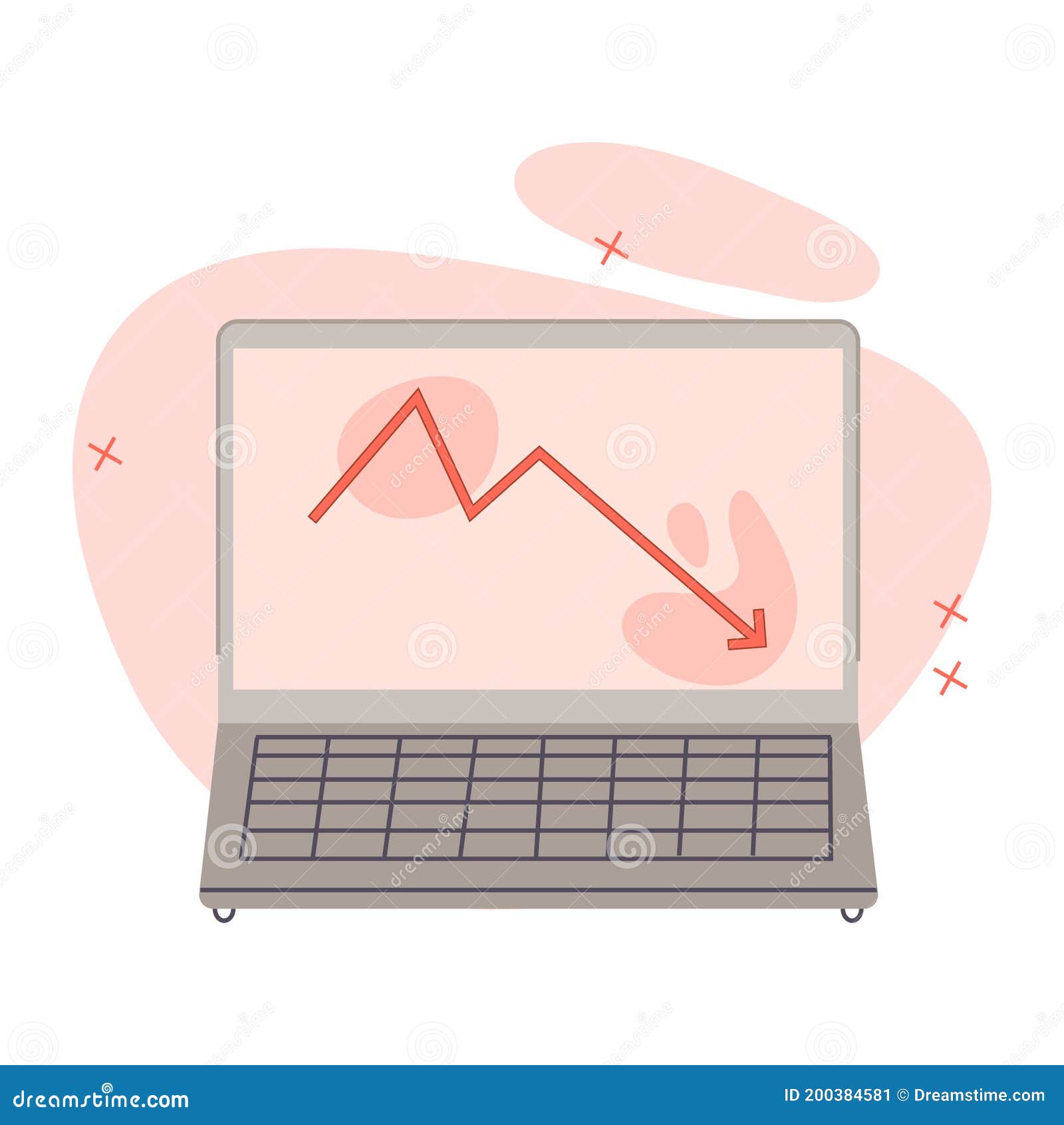 Red Chart Going Down in Laptop Vector Illustration Stock Vector ...