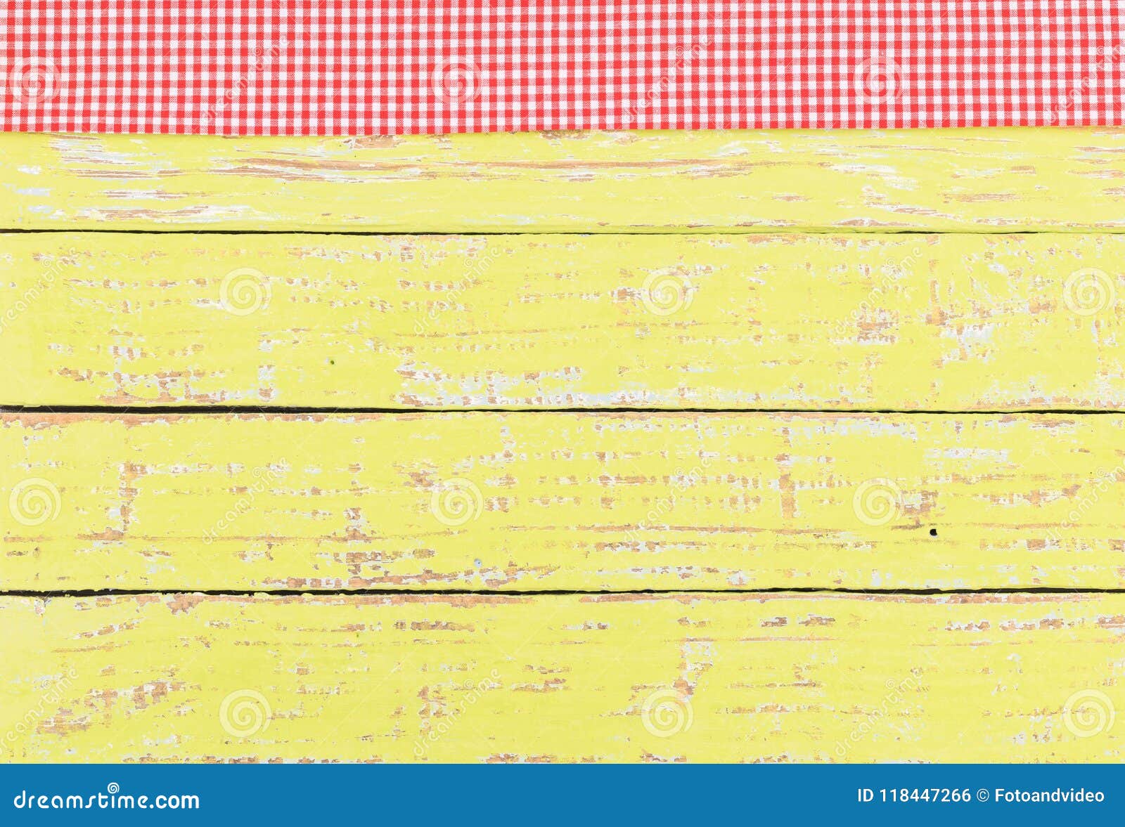 Red Checked Tablecloth on Rustic Wooden Background Stock Photo - Image ...