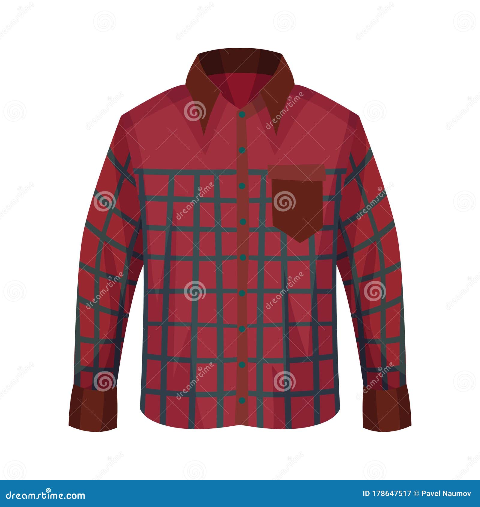 Red Checkered Buttoned Shirt With Long Sleeves And Pocket As Male