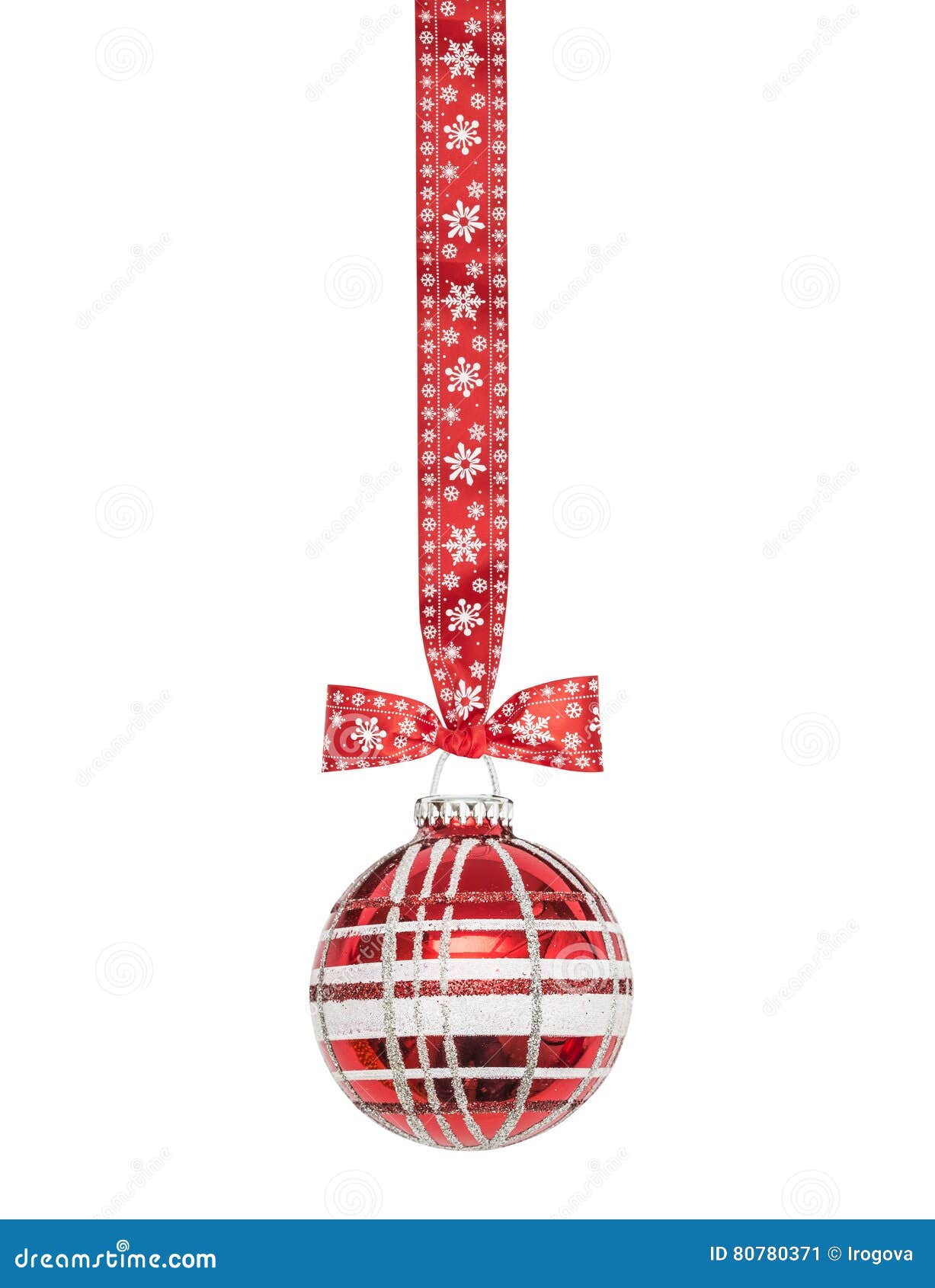 Red Checkered Christmas Sphere with Red Ribbon Stock Image - Image of ...