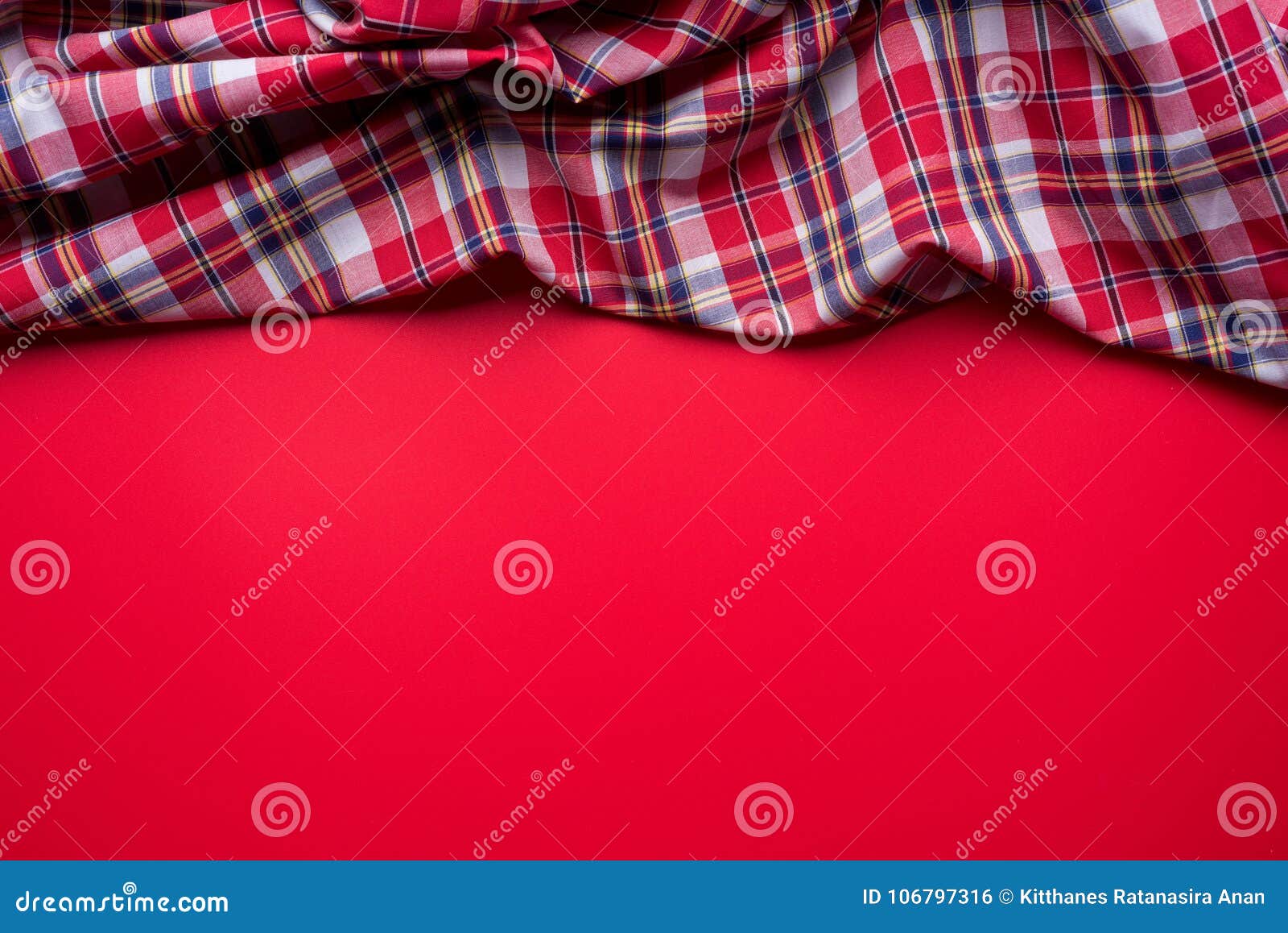 Red Checkered Fabric on Red Background. Stock Photo - Image of blank ...