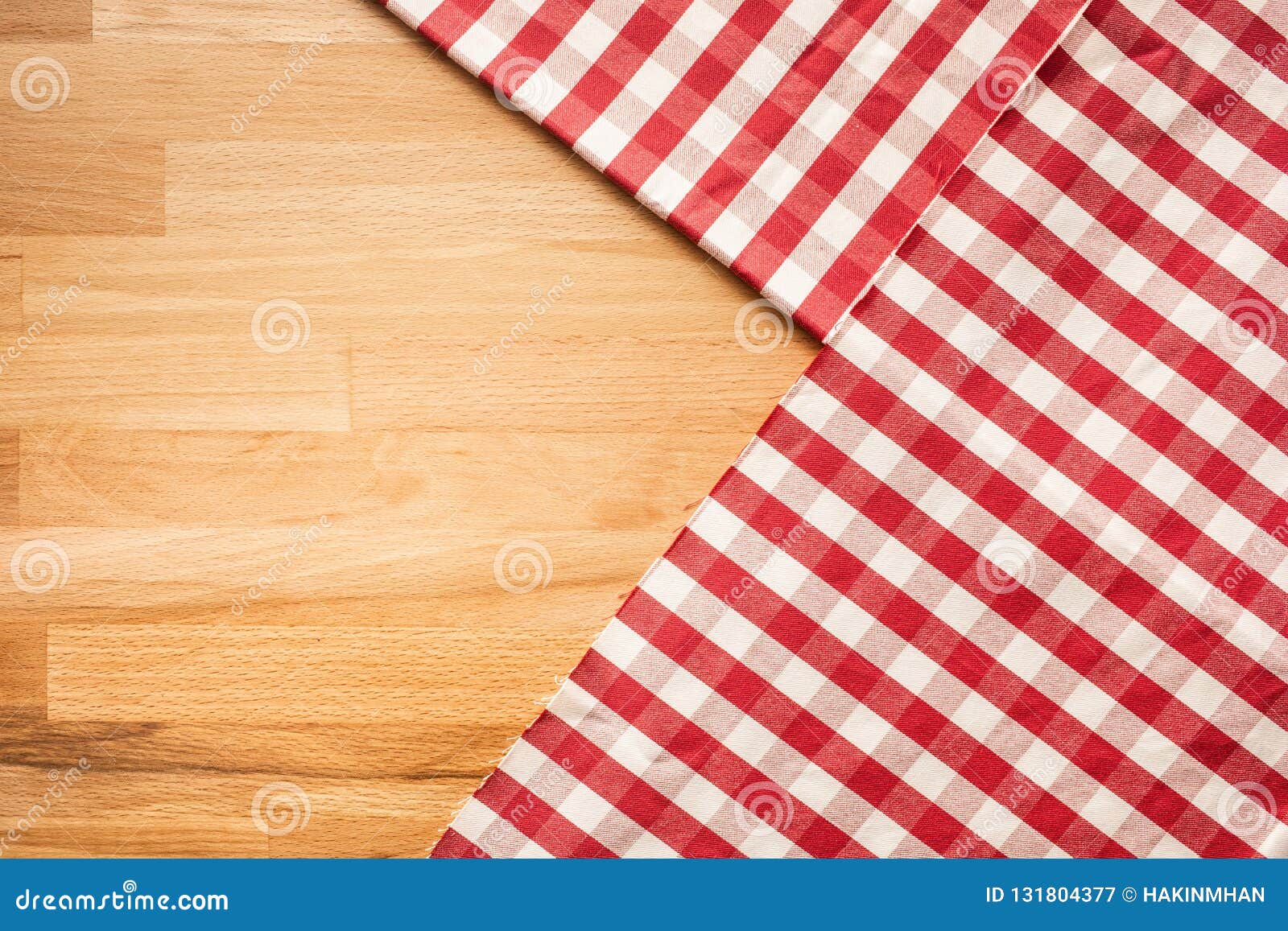 Red Checkered Fabric on Wood Table Background.for Decoration Stock ...
