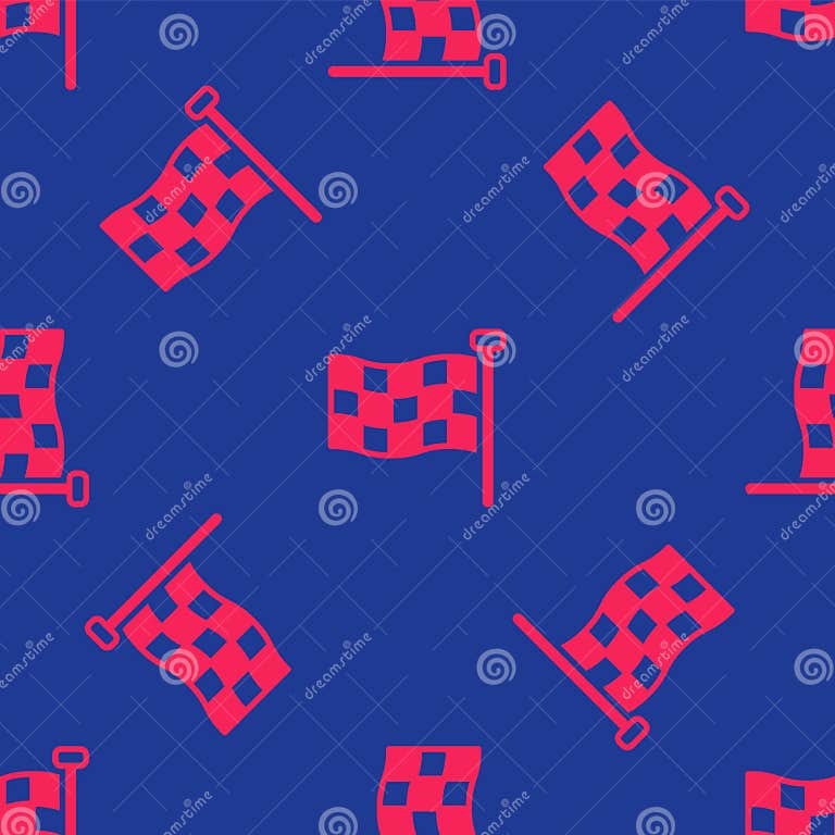 Red Checkered Flag Icon Isolated Seamless Pattern on Blue Background ...