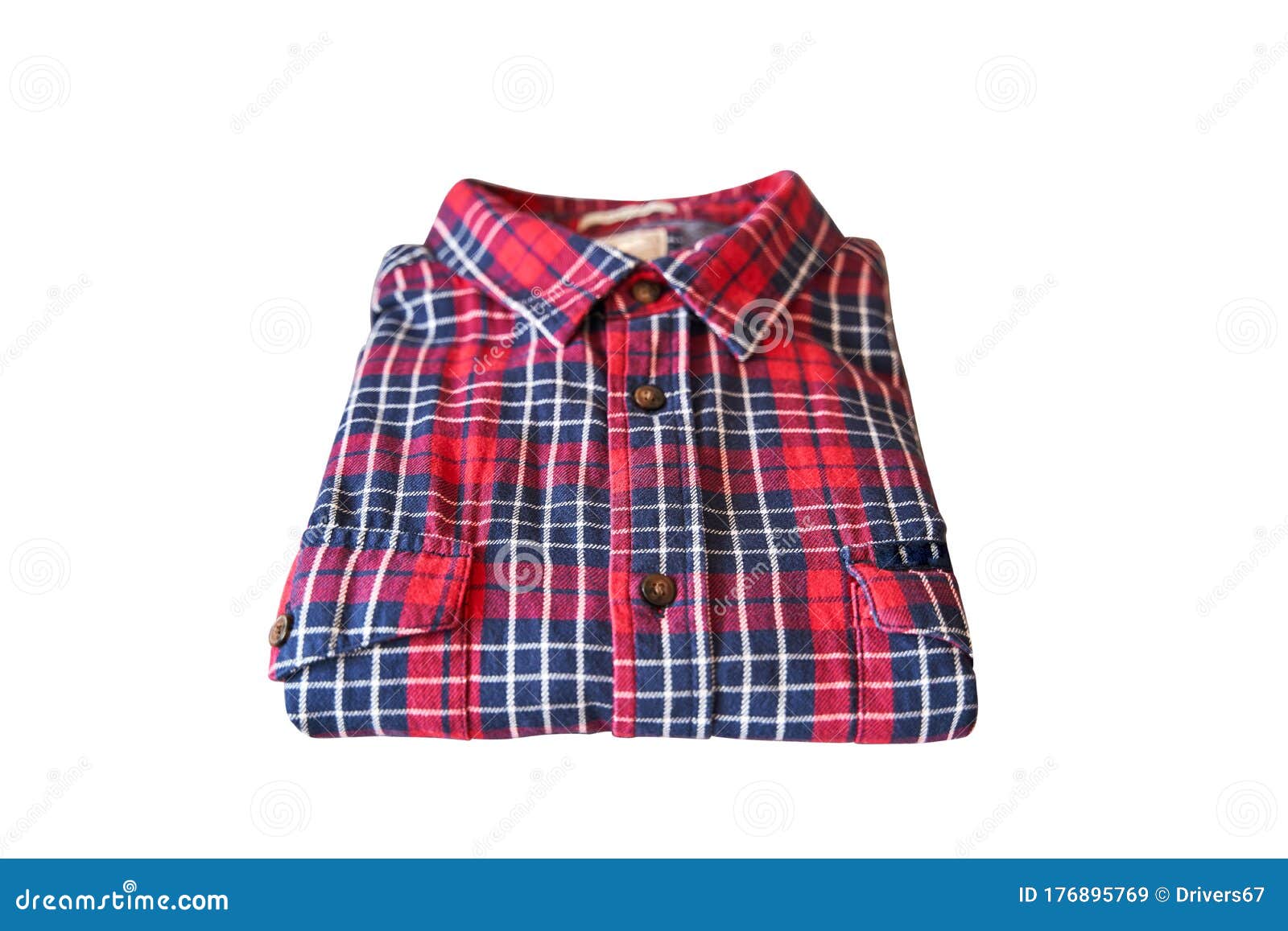 Red Checkered Flannel Shirt Folded on a White Isolated Background Stock ...