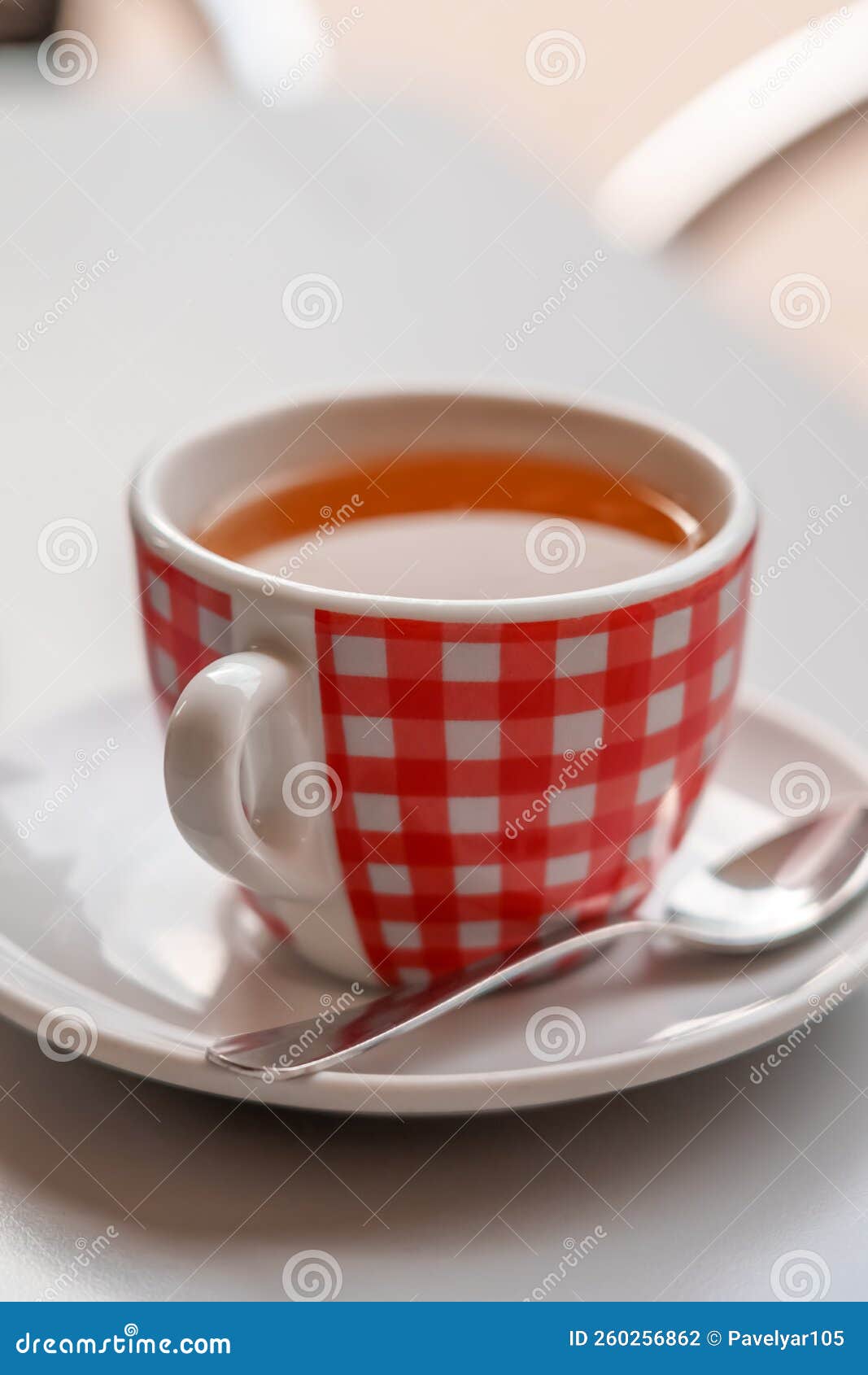 Red Checkered Patterned Cup of Hot Morning Black Tea Stock Photo ...
