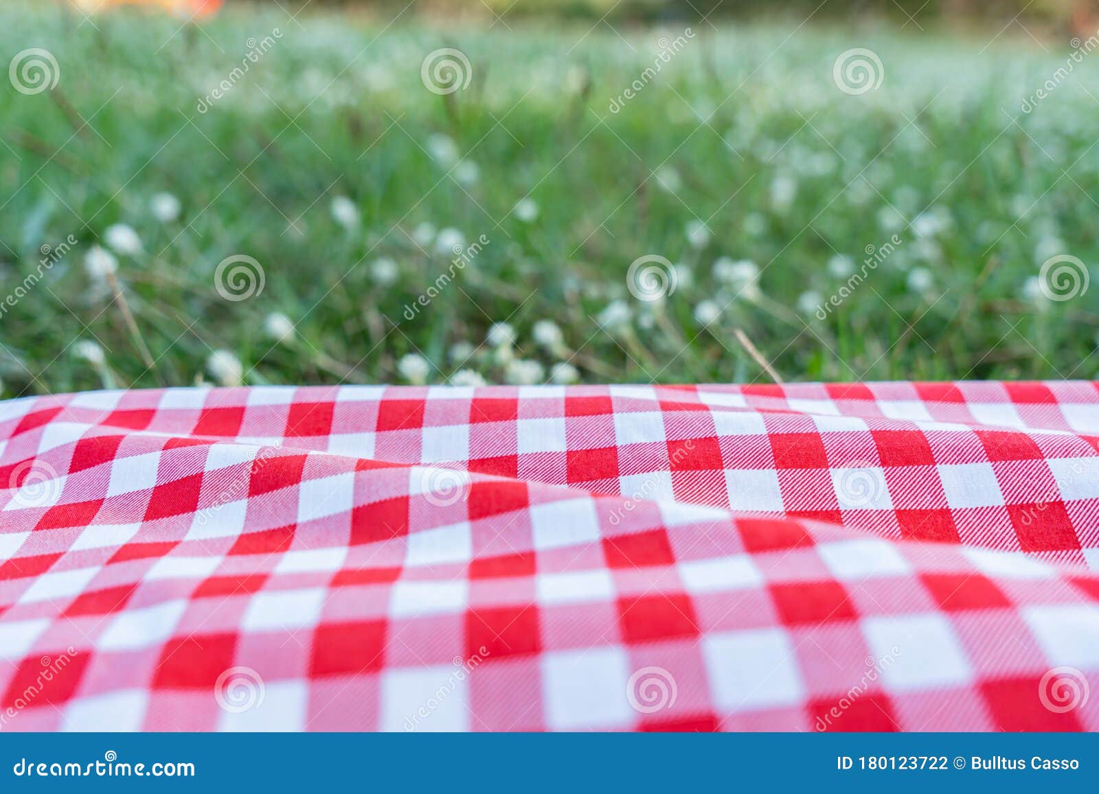 Red Checkered Tablecloth Texture with on Green Grass Stock Photo ...