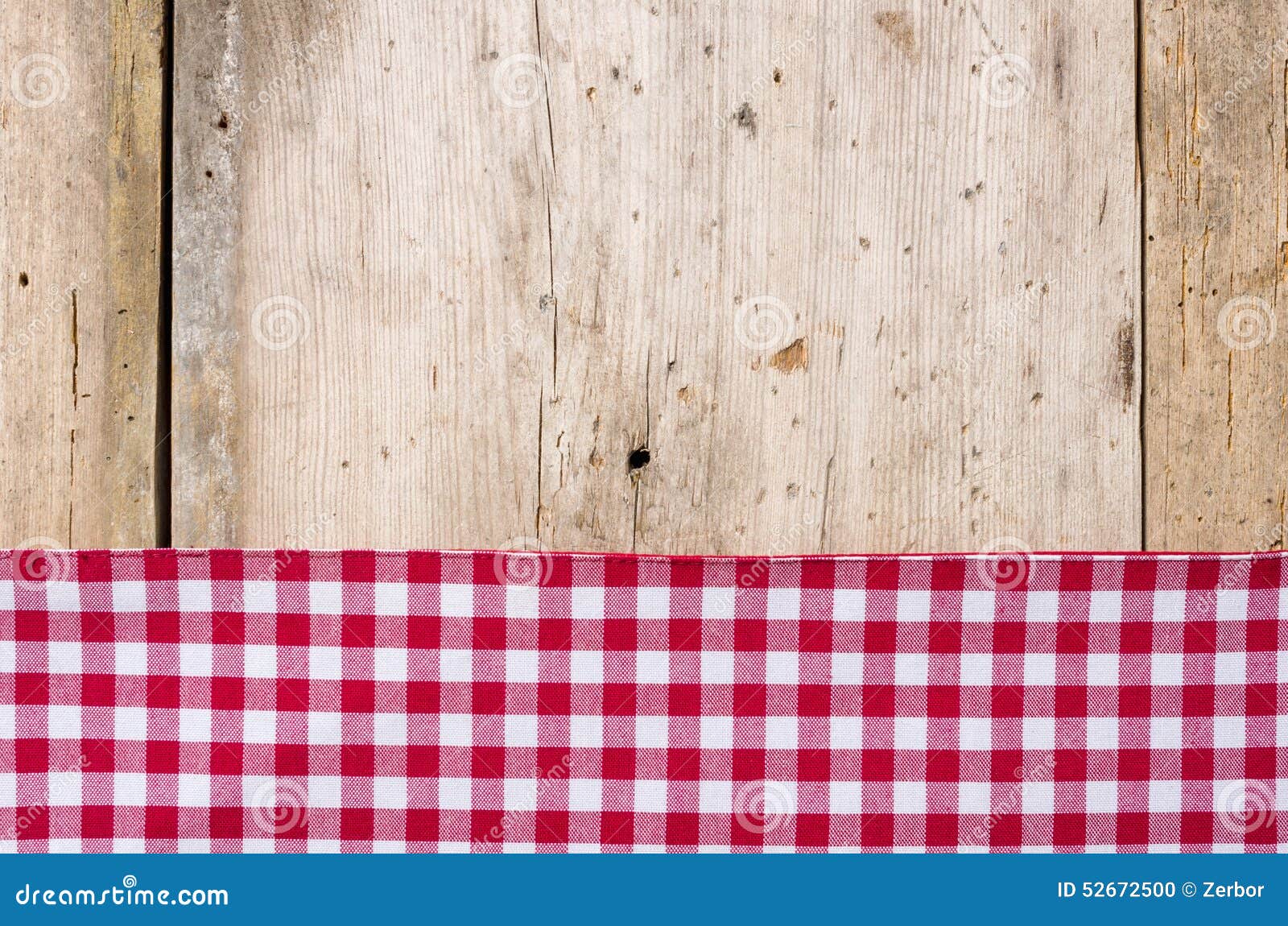 Red Checkered Tablecloth on a Wooden Background Stock Photo - Image of ...