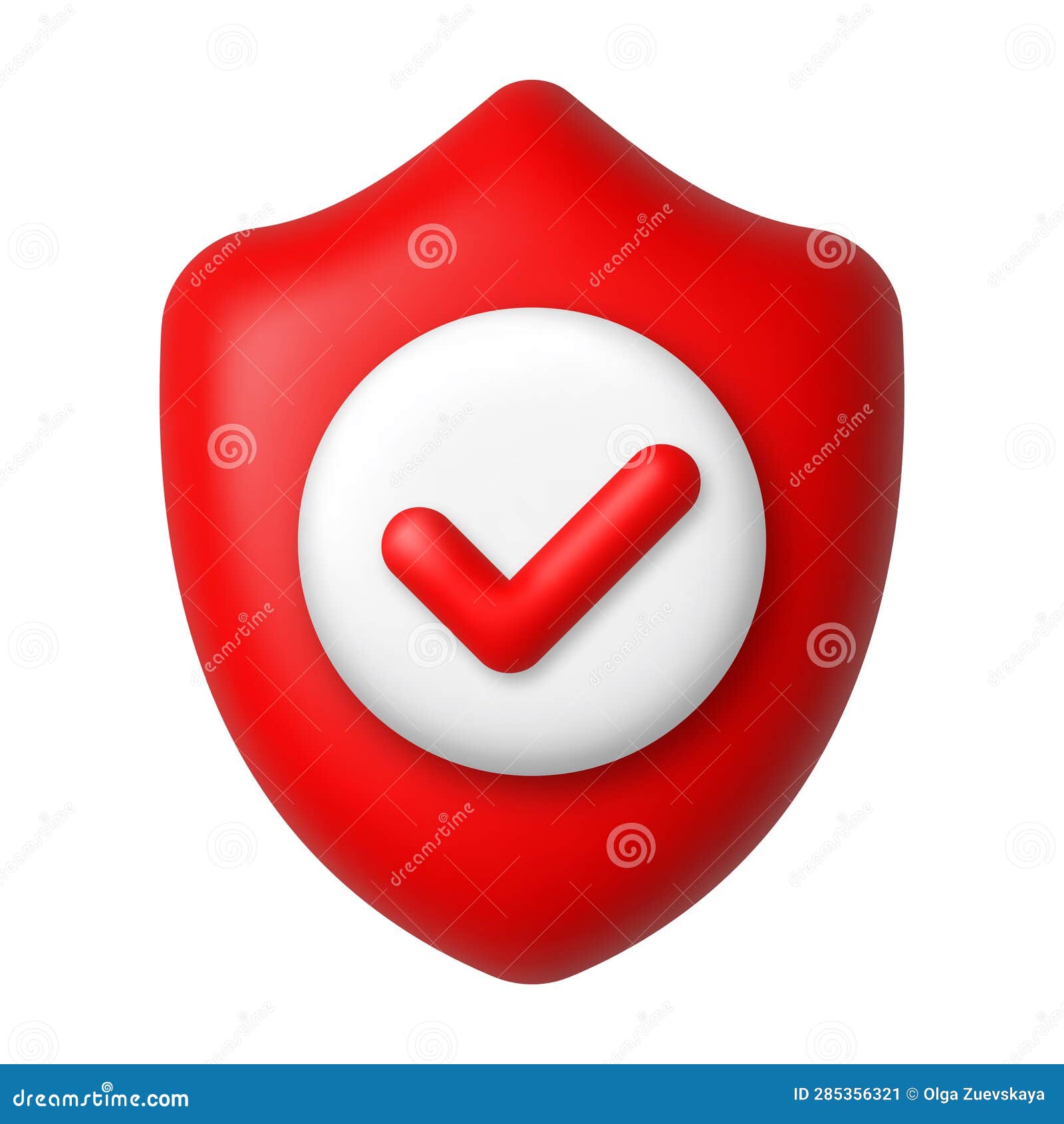 Red Checkmark and Shield 3d Icon. Security and Protection Concept. 3d ...