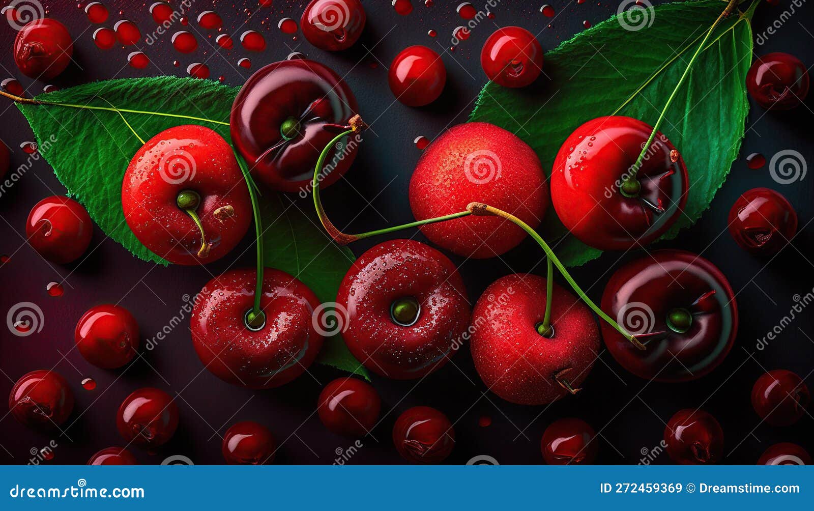 Red Cherries on a Black Background. Stock Illustration - Illustration ...