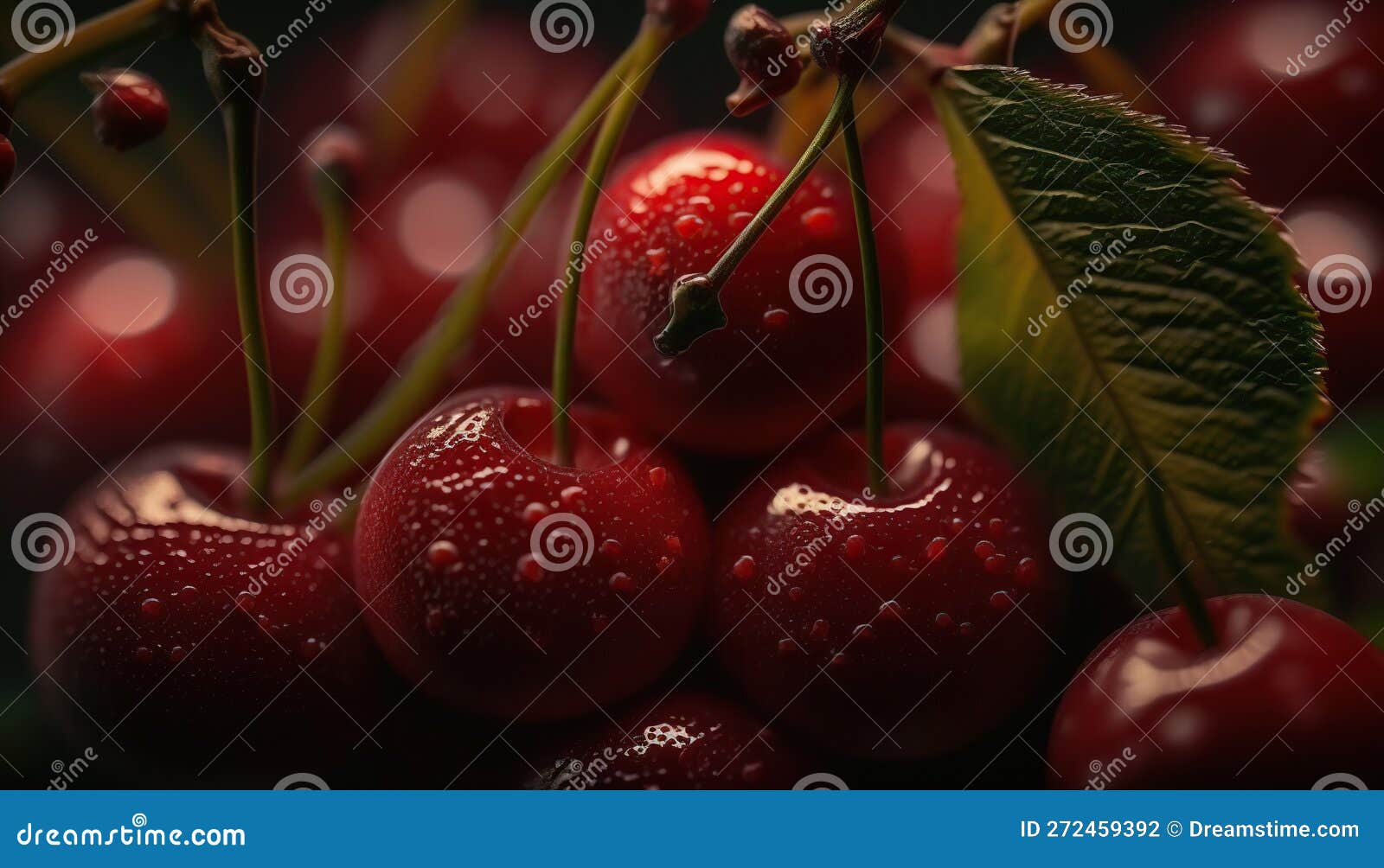Red Cherries on a Black Background. Stock Illustration - Illustration ...