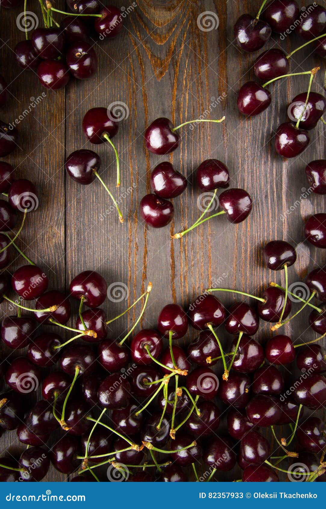 Red Cherries on the Board Top View Stock Image - Image of nature ...