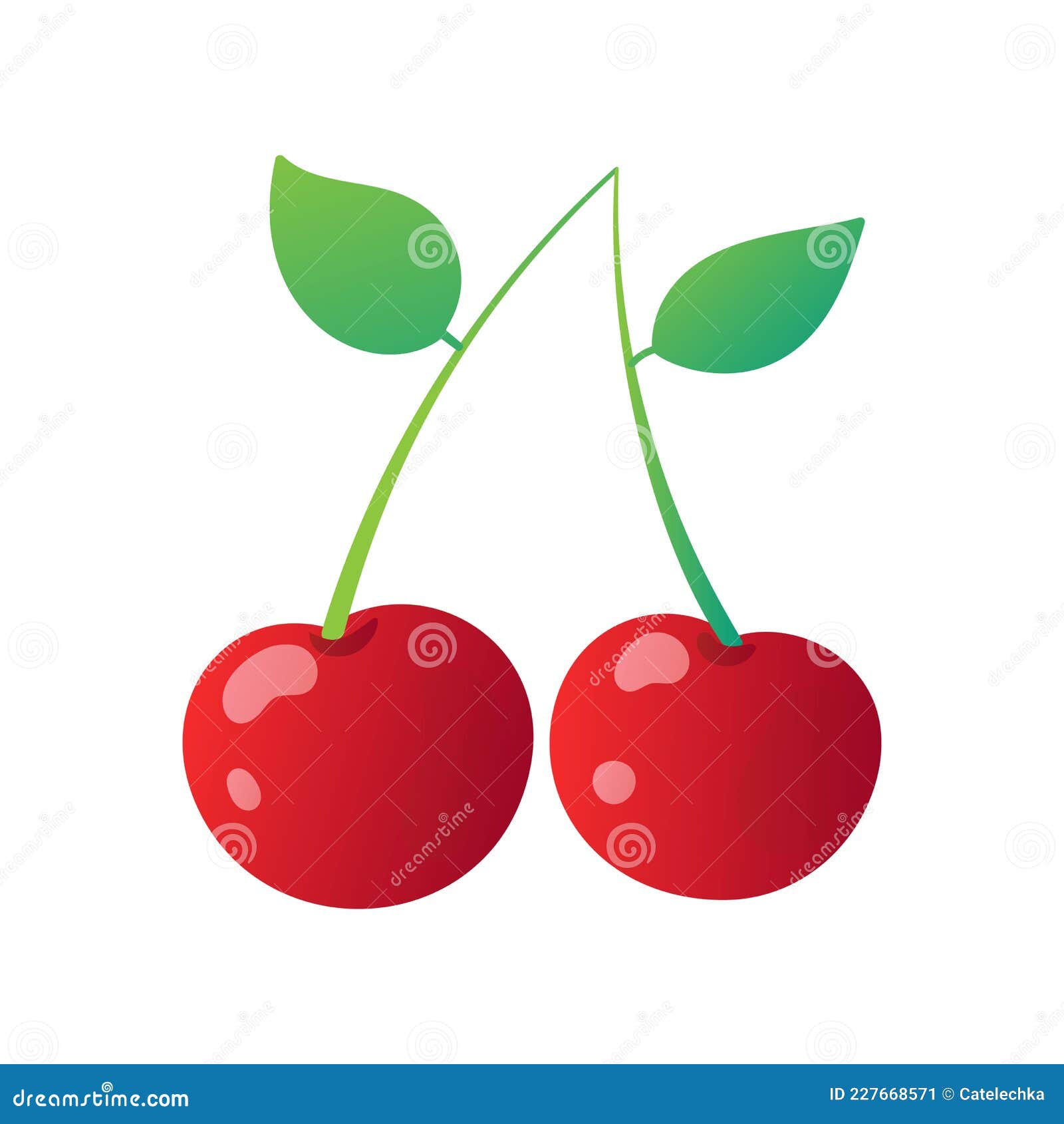 Red Cherries in Cartoon Style Isolated on White Background. Flat Single ...