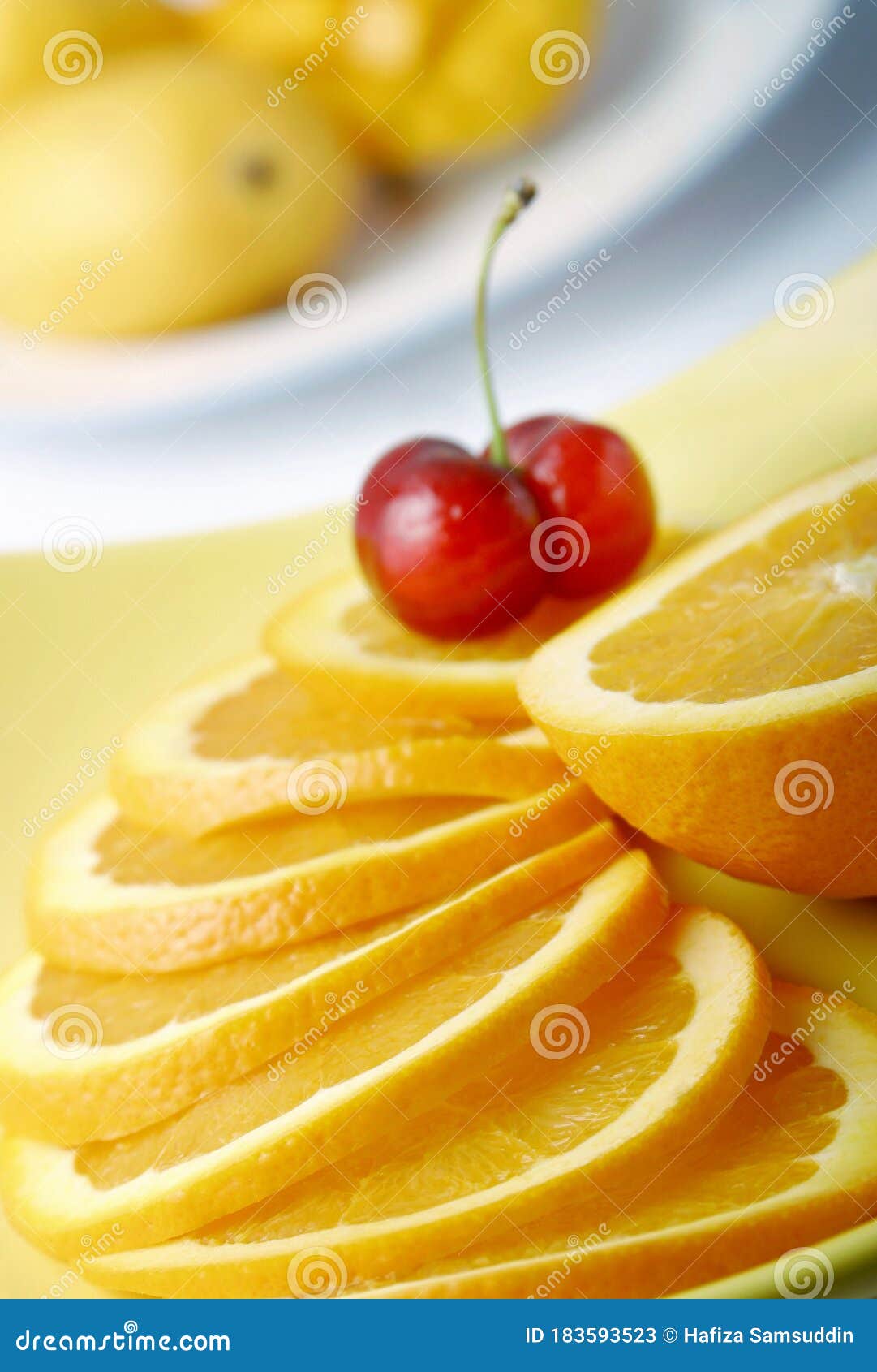 Red Cherries on Sliced Oranges Stock Image - Image of group, flavor ...