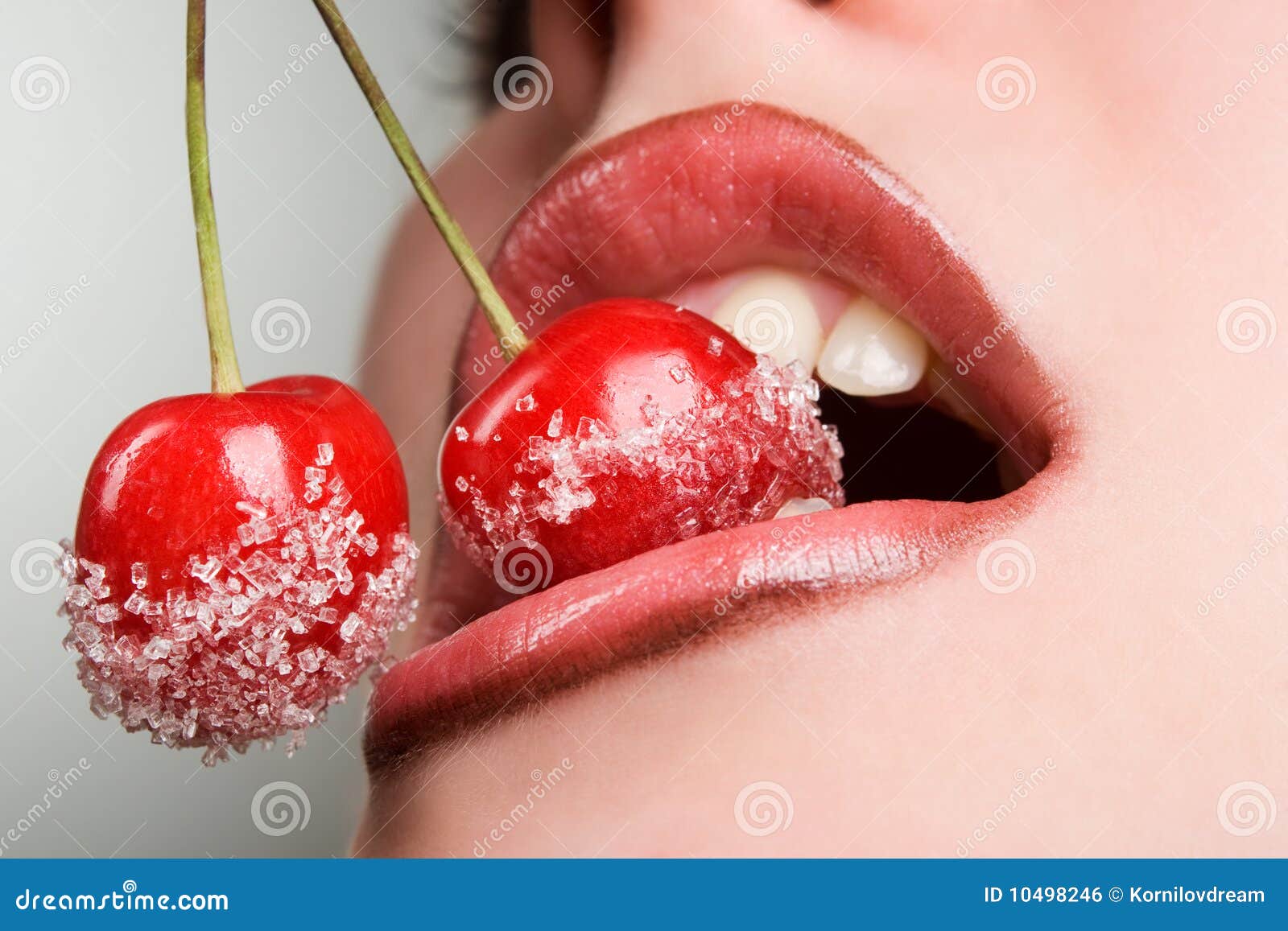 Red cherries with sugar stock photo. Image of girl, berry - 10498246