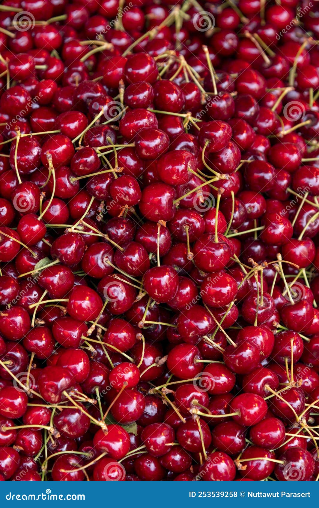 Red Cherry. Berries with Leaves, Fresh Fruit Organic Texture Tile ...