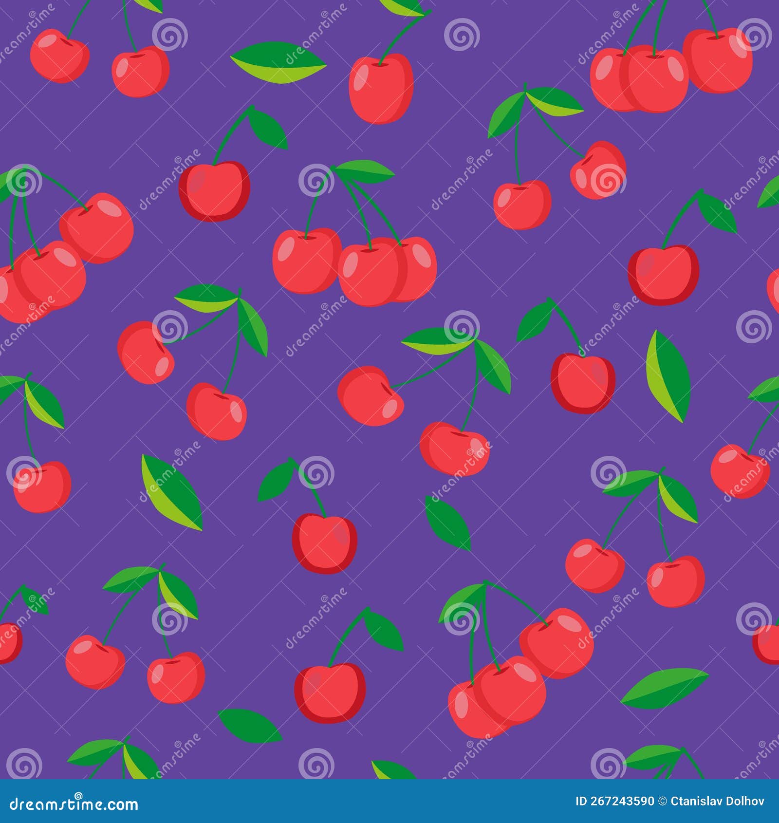 Red Cherry Pattern on a Blue Background Stock Illustration ...