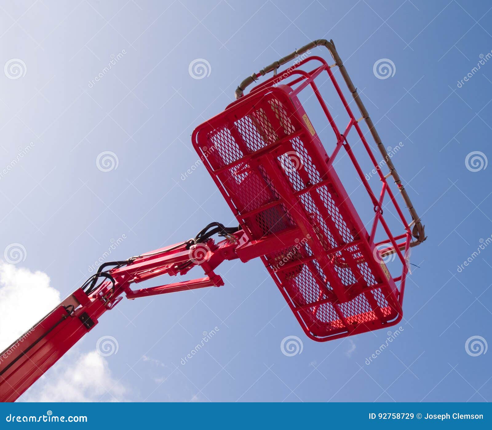 Red cherry picker machine stock image. Image of raised - 92758729