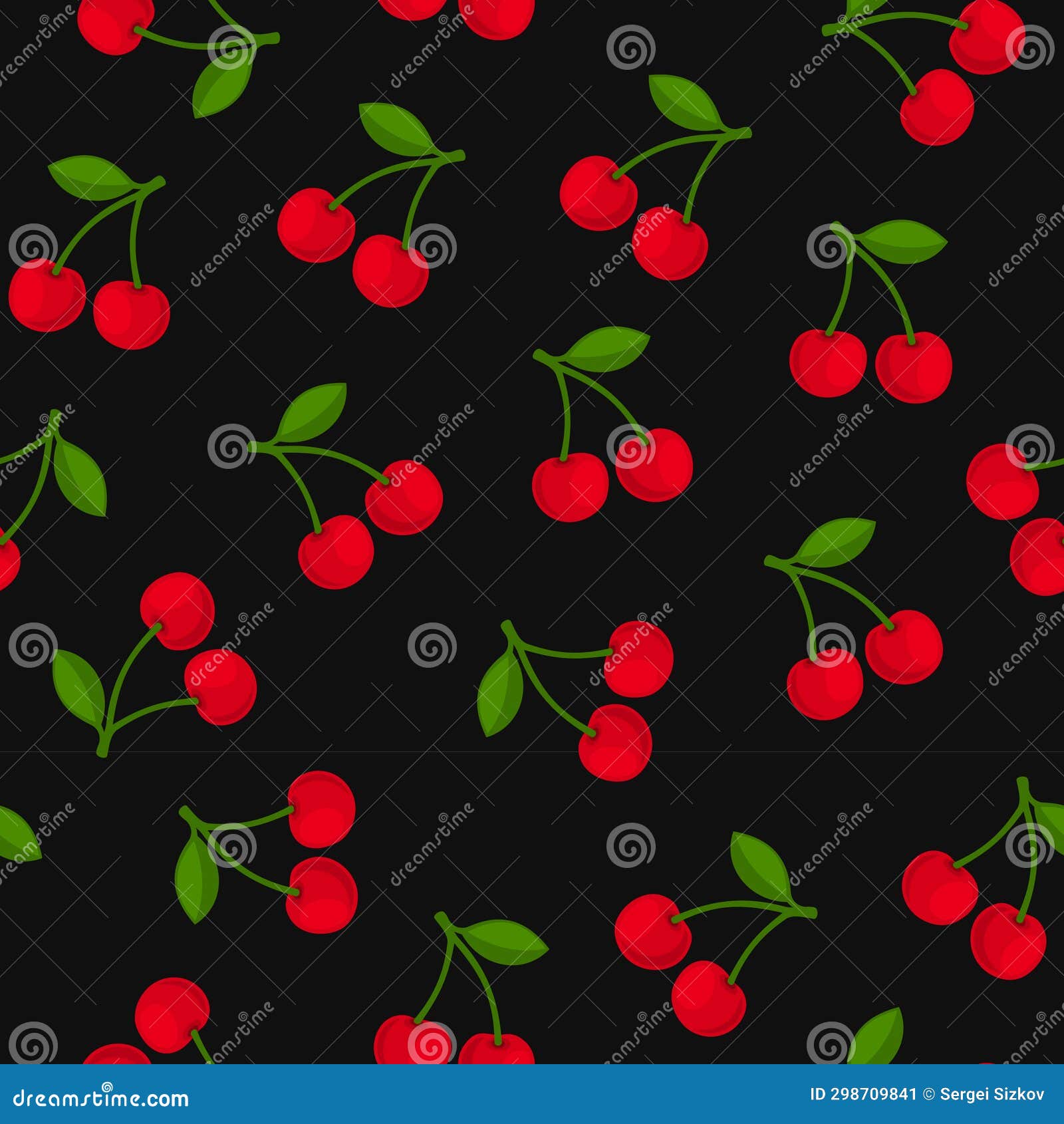 Red Cherry Seamless Pattern. Black Background Stock Vector ...