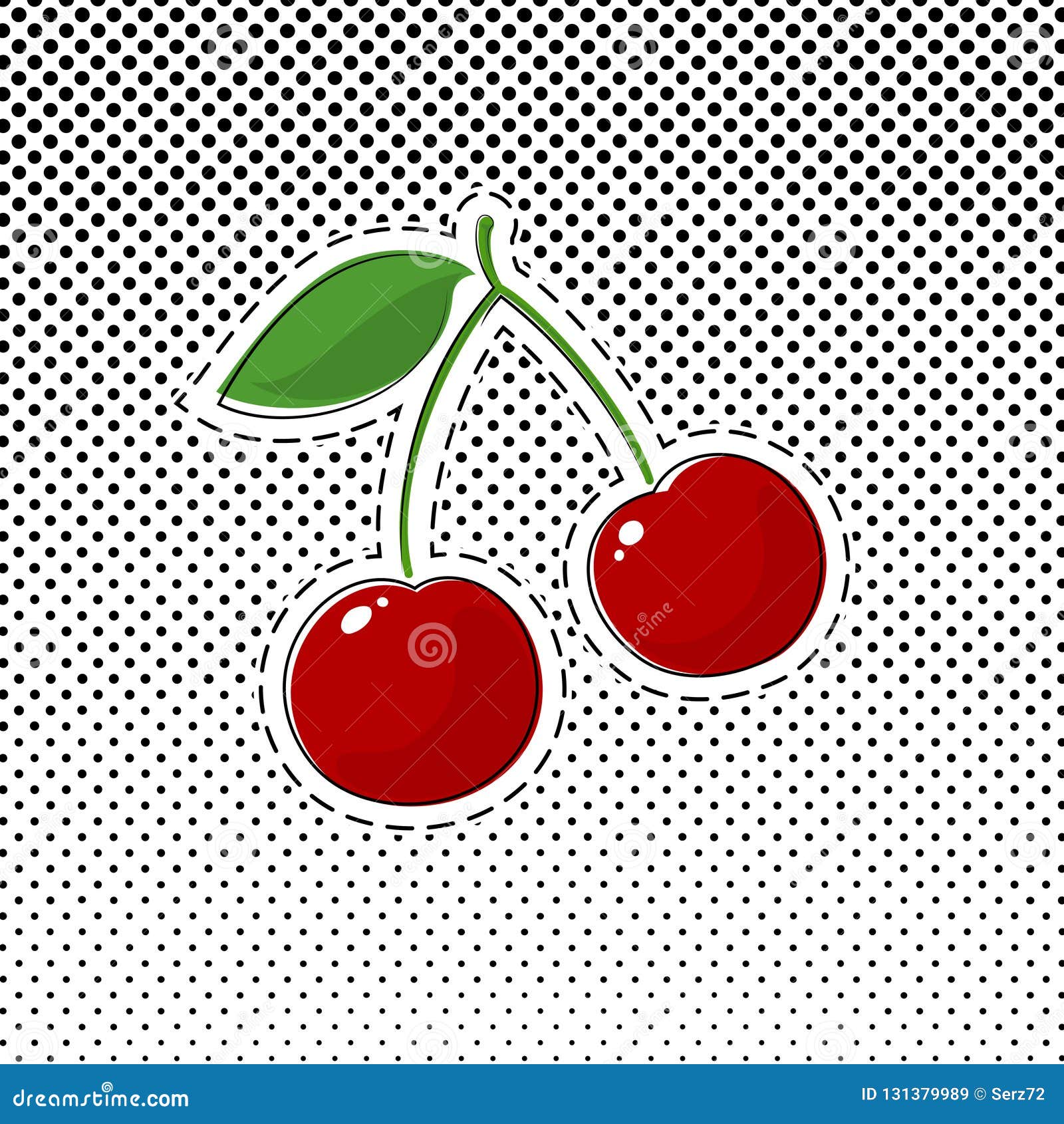 Red Cherry Sticker on Halftone Background Stock Vector - Illustration ...
