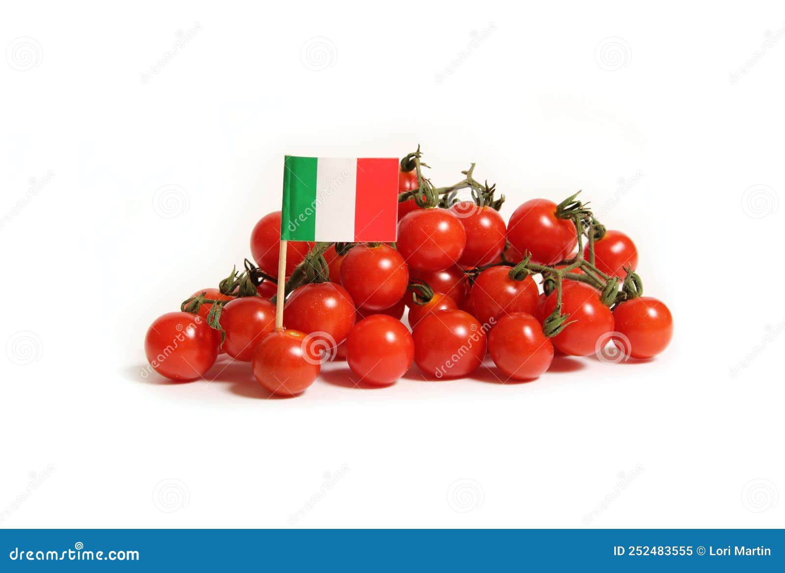 Red Cherry Tomatoes with Flag of Italy Isolated on White Background ...