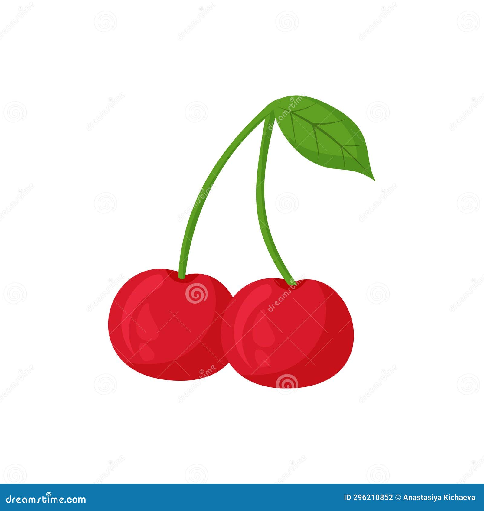 Red Cherry Tree on Green Twig with Leaves, Vector Cartoon Illustration ...