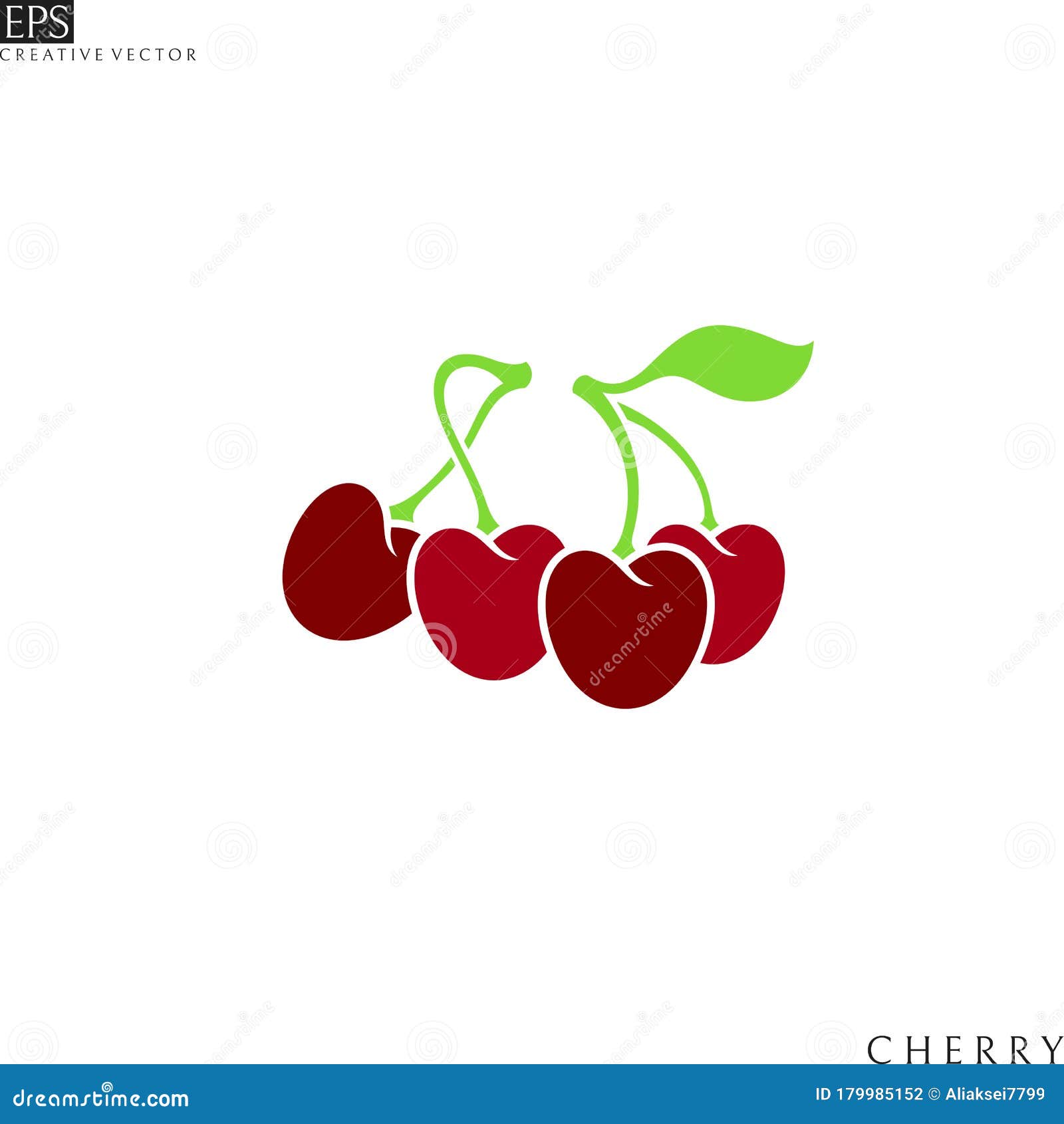 Red Cherry. Vector Illustration. Isolated Cherries with Leaves on White ...