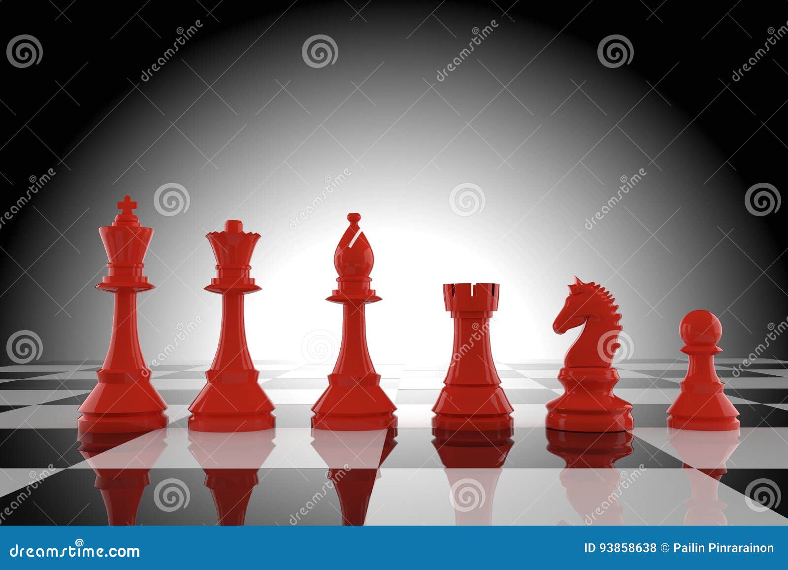 Red Chess Figures on Board in 3d Rendering Stock Illustration ...
