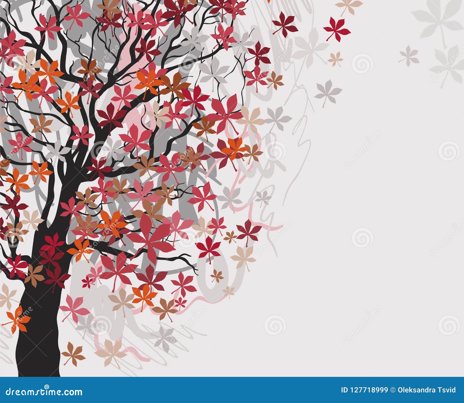 Red Chestnut Leaves Falling from Tree on Wind. Autumn Background Stock ...