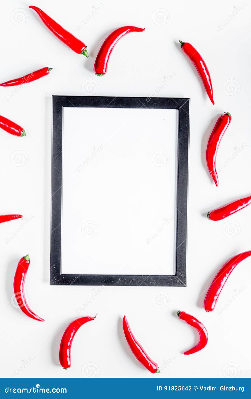 Red Chili Pepper Frame Design on White Table Background Top View Mock ...