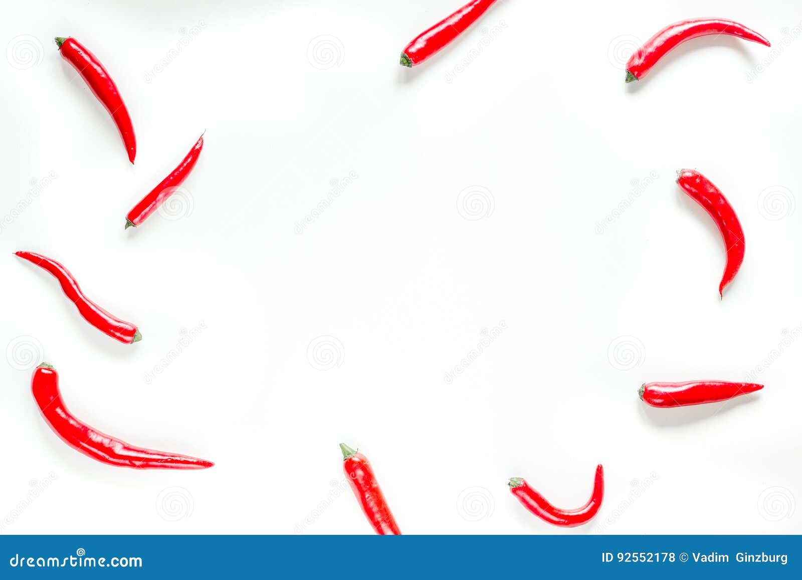 Red Chili Pepper Frame Design on White Table Background Top View Mock ...