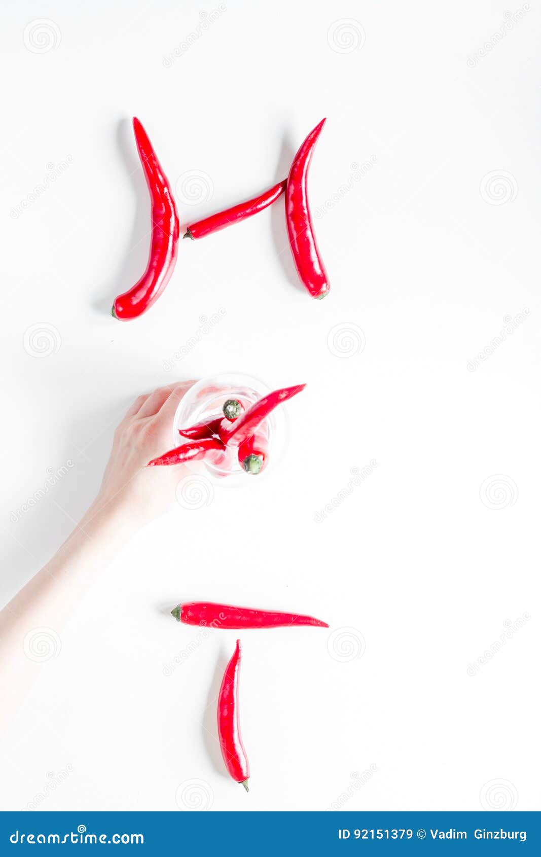Red Chili Pepper Hot Text Design on White Table Background Top View ...