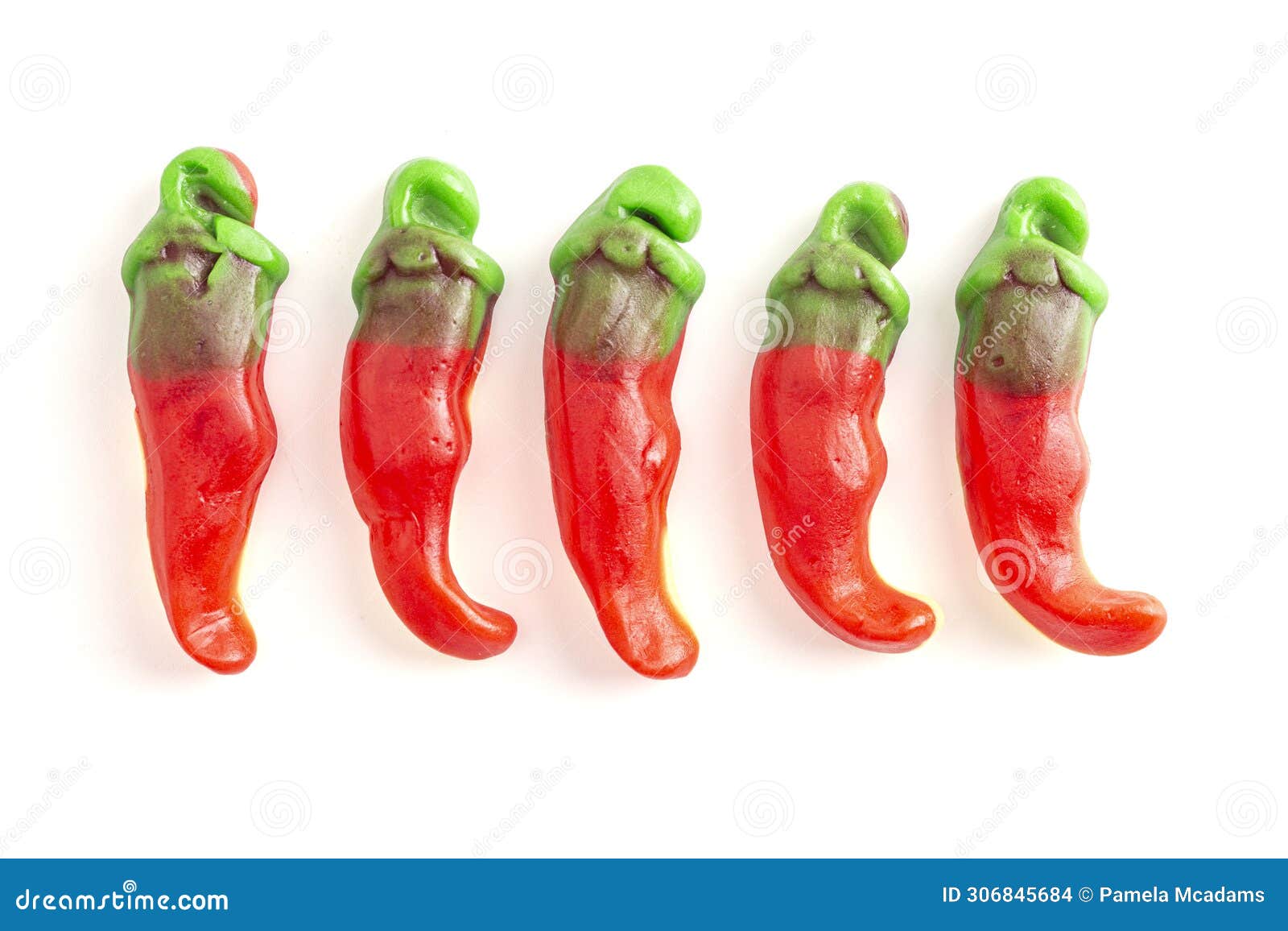 Line of Red Chili Pepper Shaped Gummy Candy on a White Background Stock ...