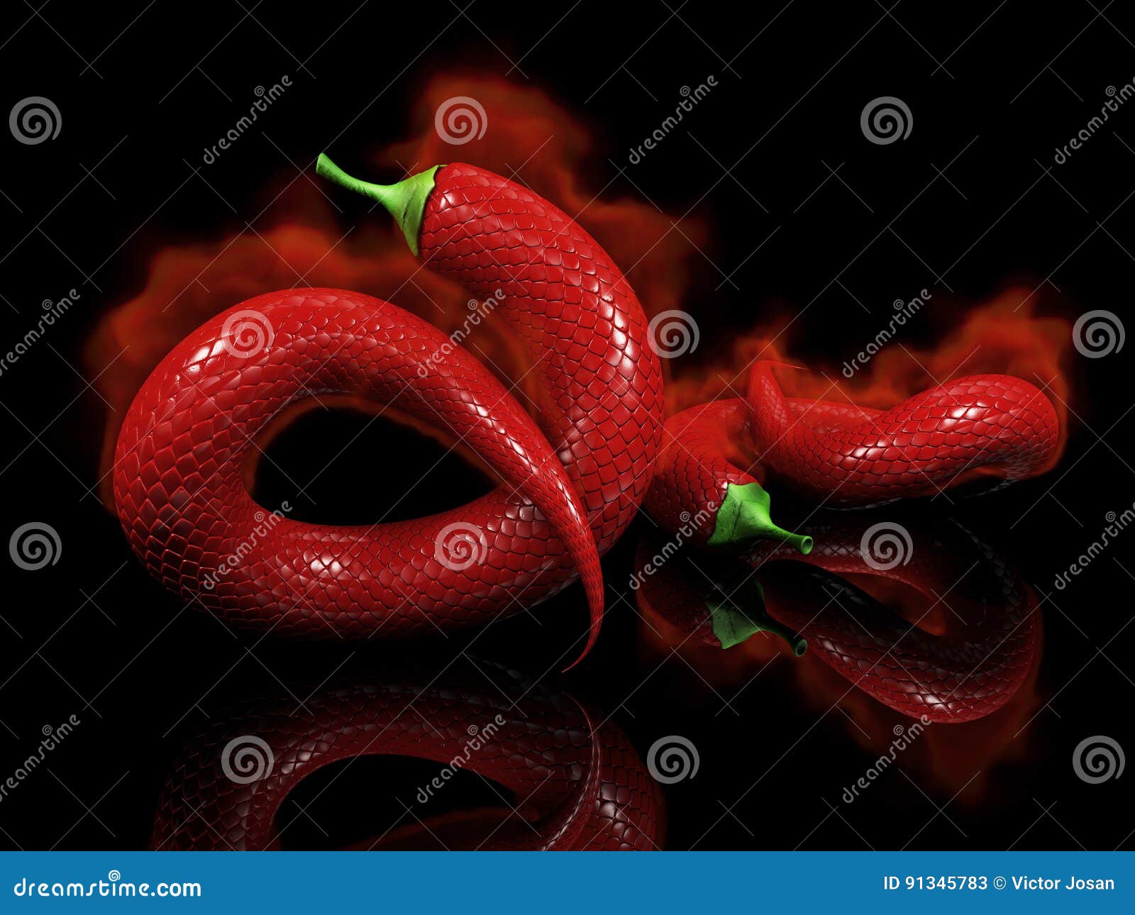 Red Chili Pepper with Skin of Snake and Sharp Smell, 3d Illustration ...