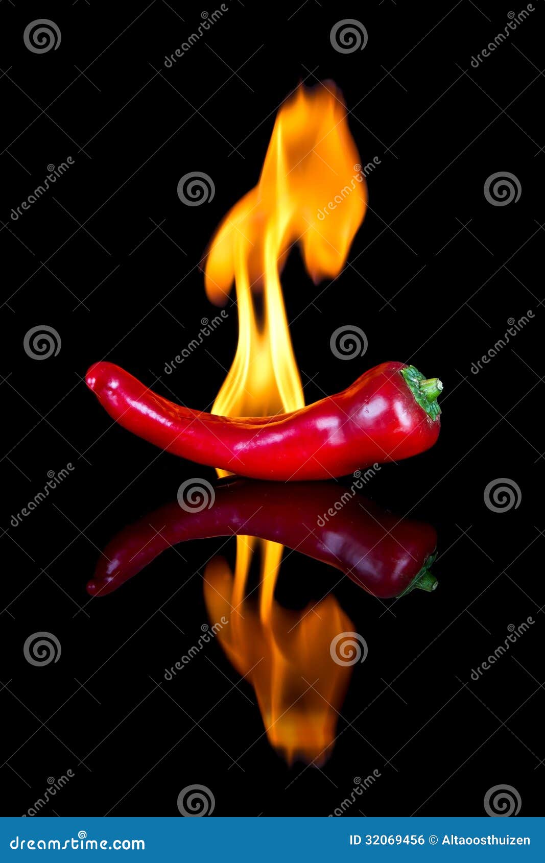 Red Chilli on Black Surface with Flames Stock Photo - Image of plant ...