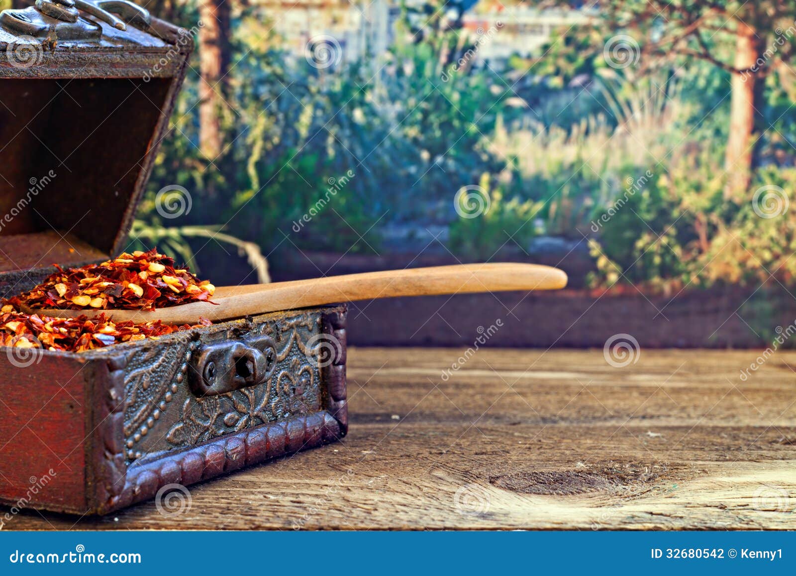 Red Chilli Flakes on Rustic Wooden Table Stock Photo - Image of ...