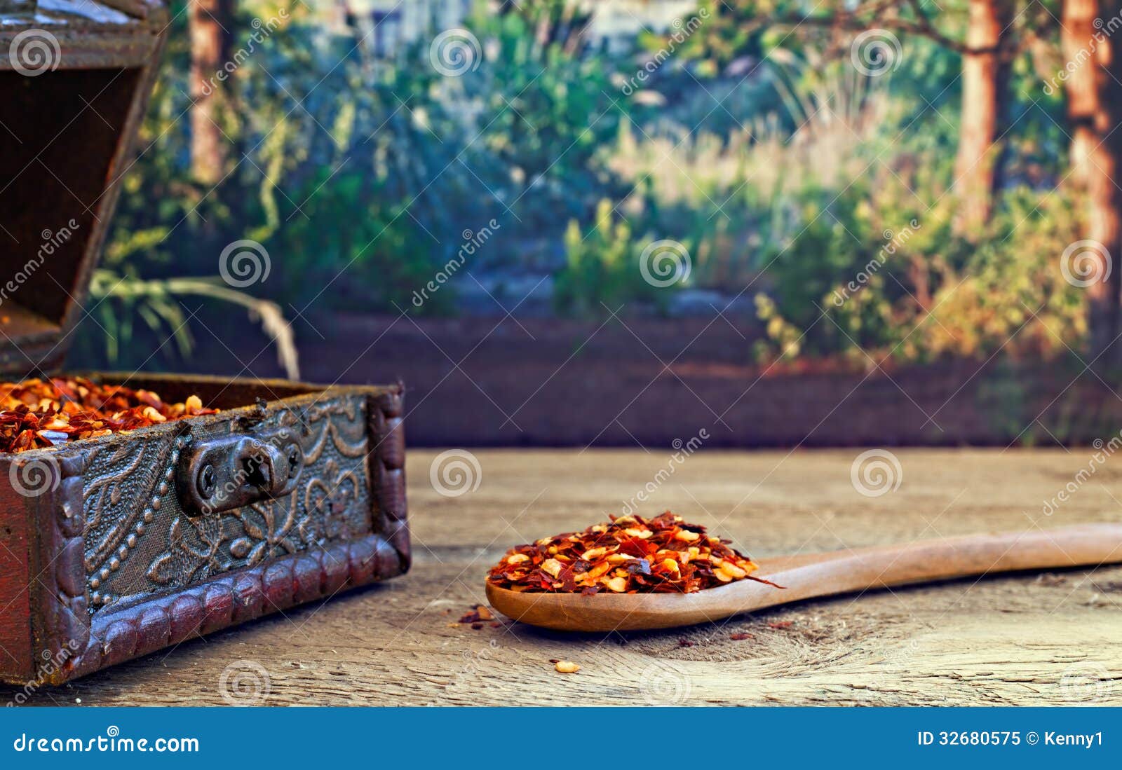 Red Chilli Flakes on Rustic Wooden Table Stock Image - Image of organic ...