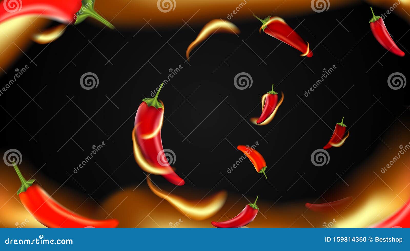 Realistic Red Chilli and Flame in Black Background Stock Vector ...
