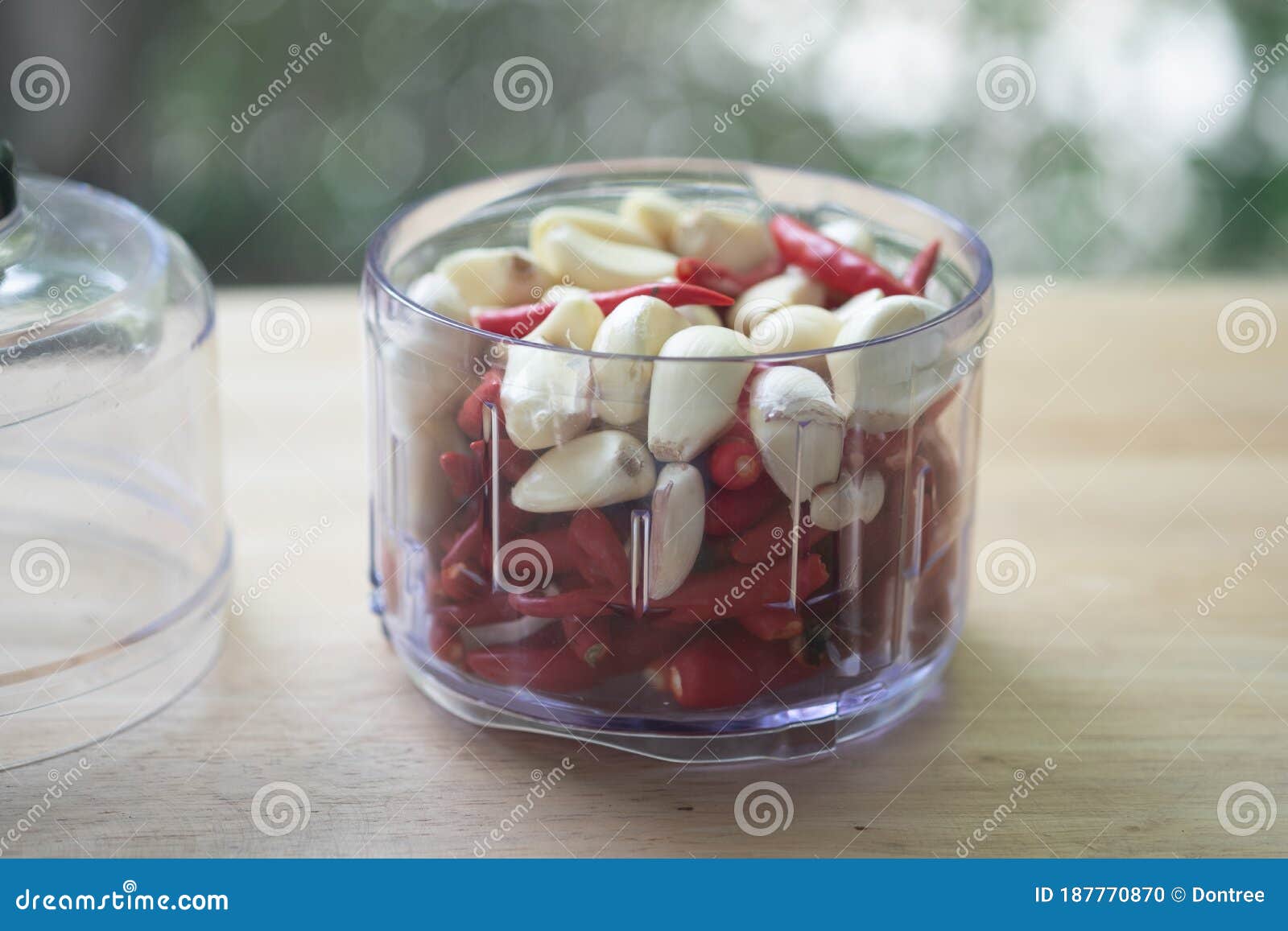 Red Chilli and Garlic in Bowl Blend Ready for Blend in Blender ...