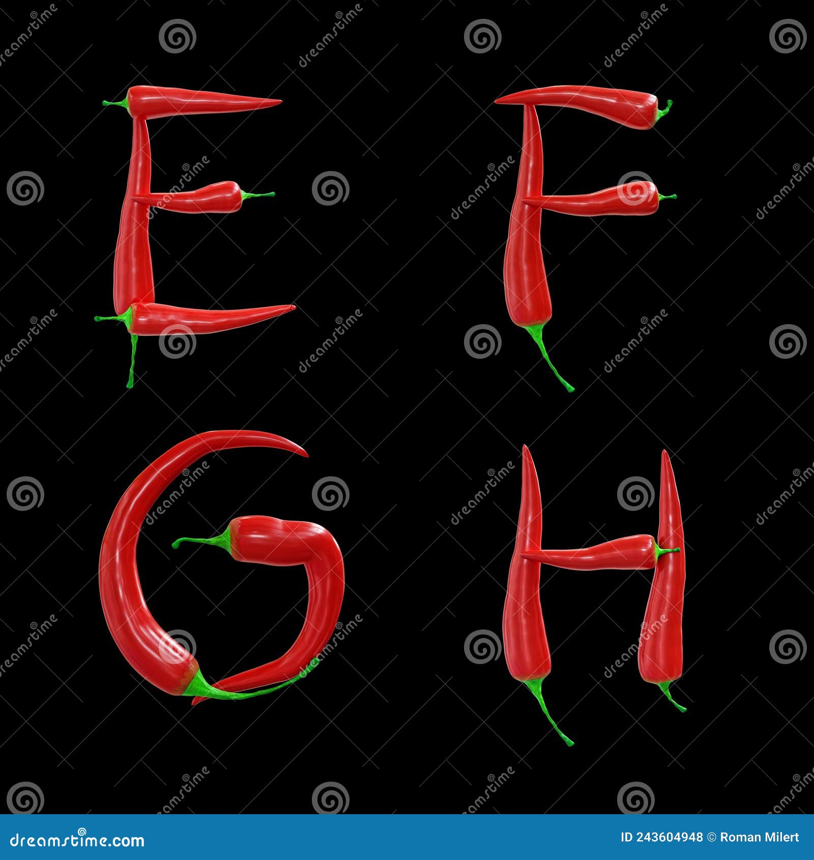 Red Chilli Pepper Capital Letters Alphabet - Letters E-H Stock ...