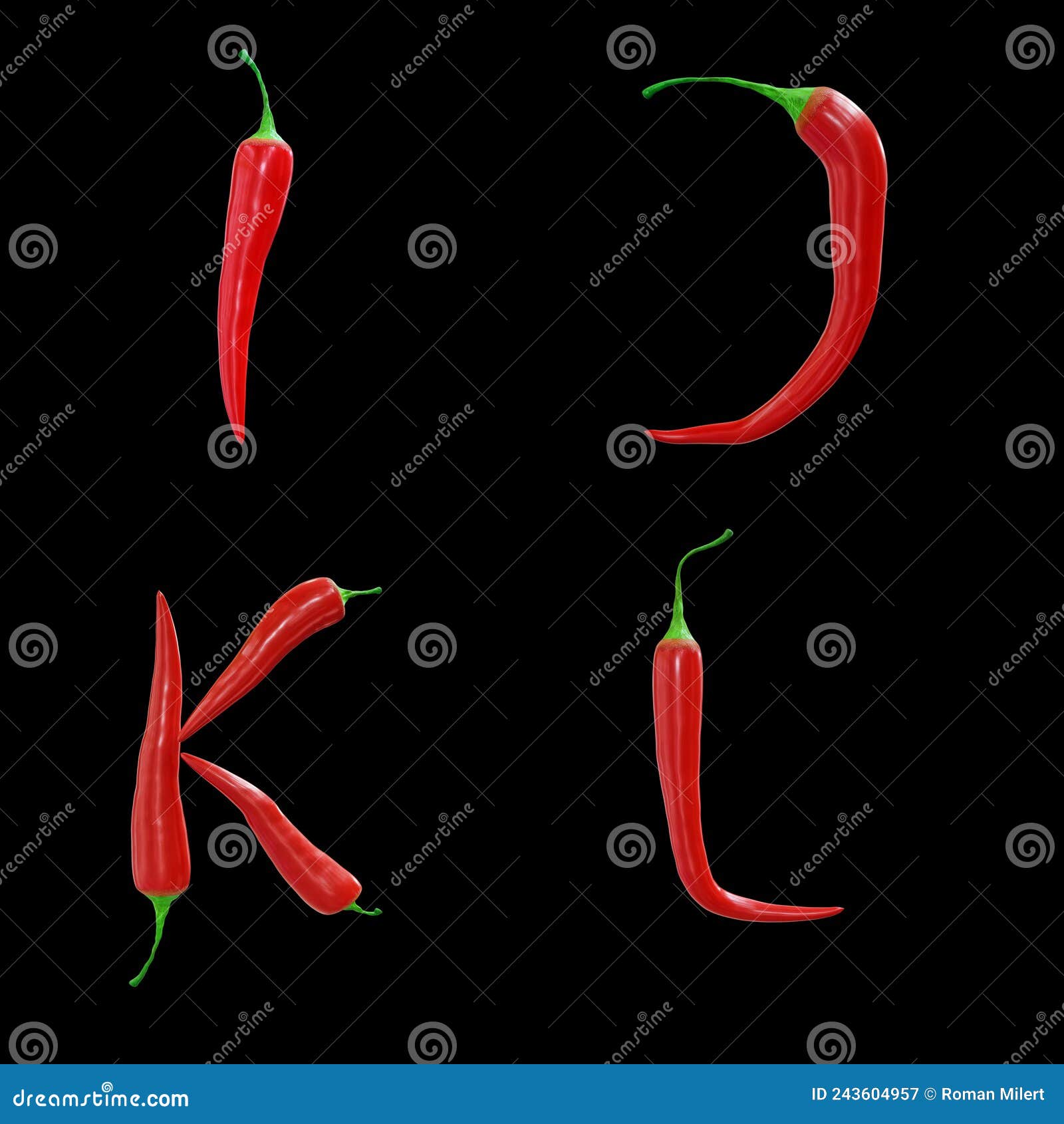 Red Chilli Pepper Capital Letters Alphabet - Letters I-L Stock ...