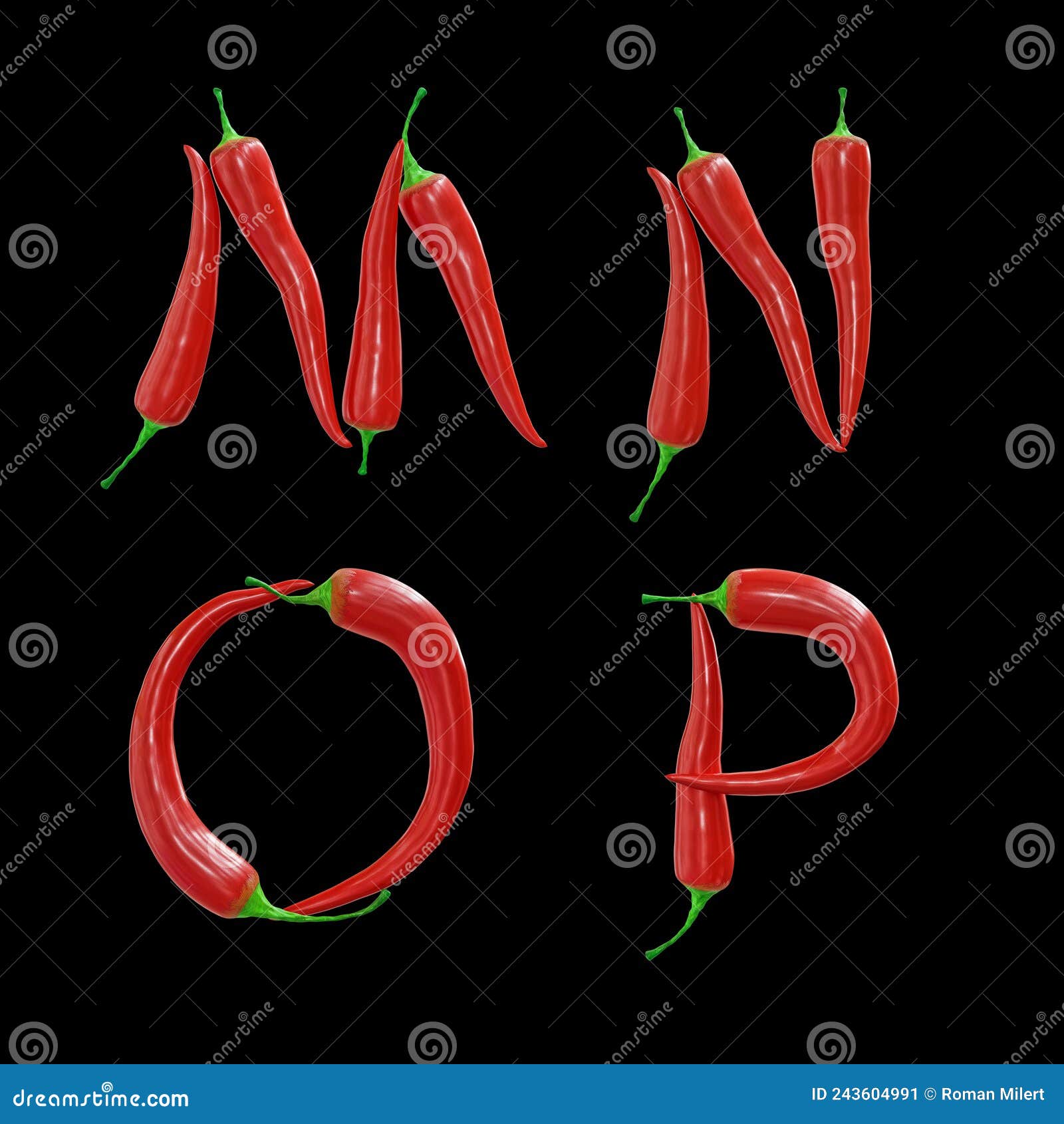 Red Chilli Pepper Capital Letters Alphabet - Letters M-P Stock ...
